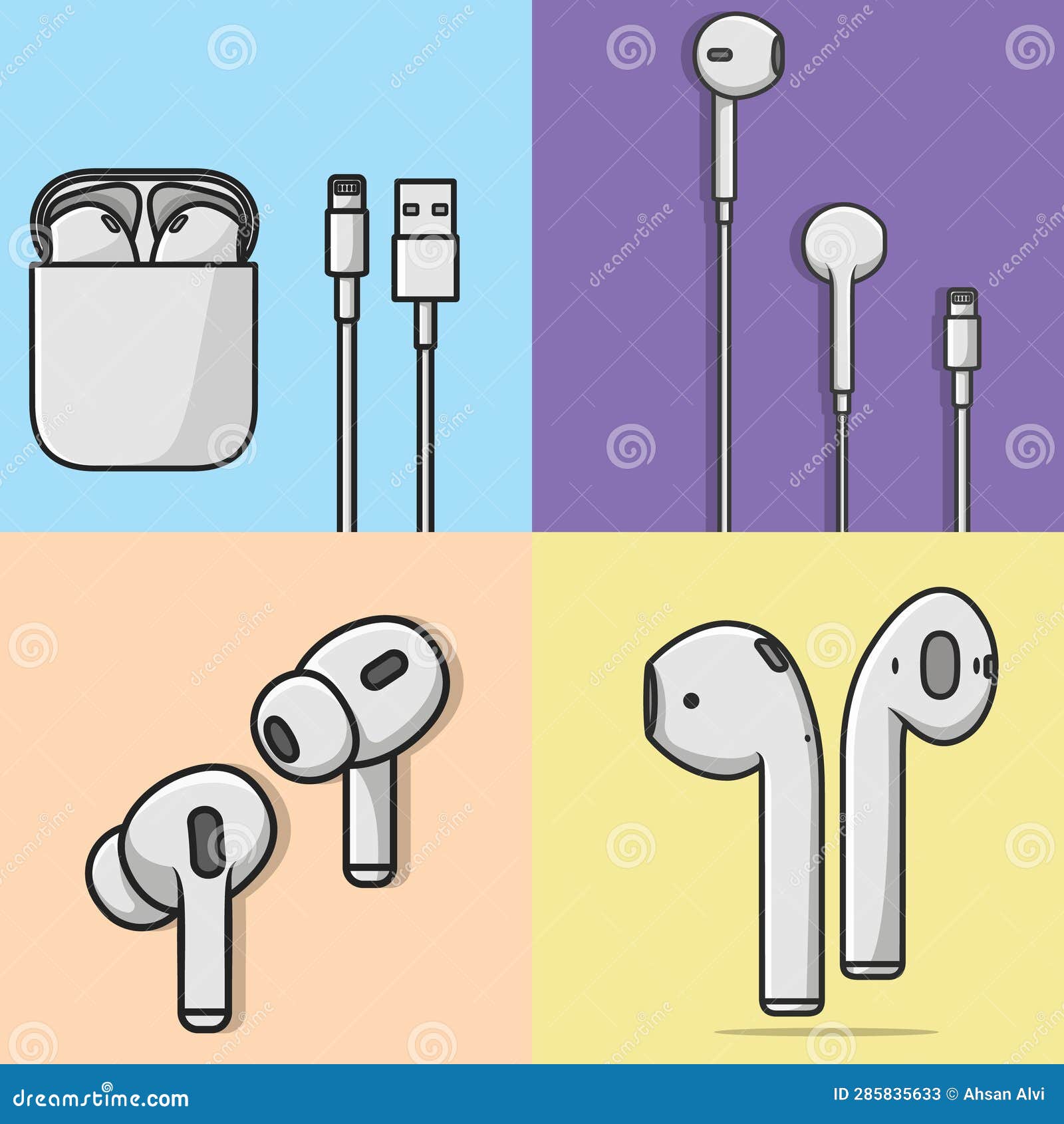 Set of Ear Pots,cable and Handfree Vector Illustration Stock Vector ...