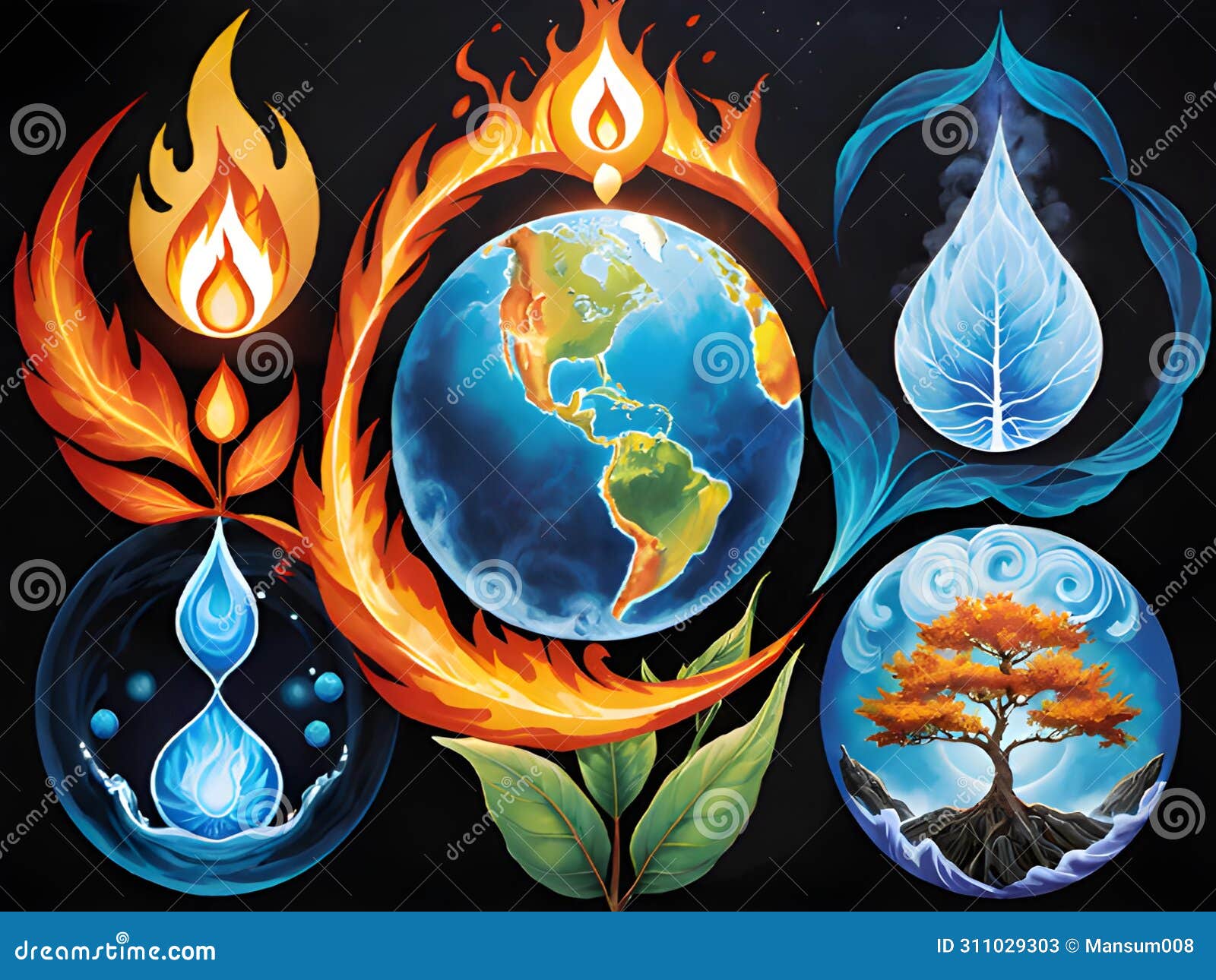 Set of Earth and Fire Elements, Illustration Stock Illustration ...
