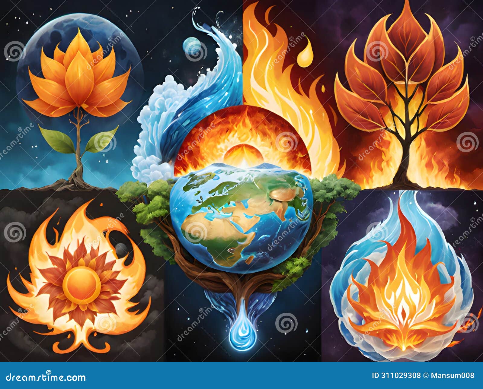 Set of Earth and Fire Elements, Illustration Stock Illustration ...