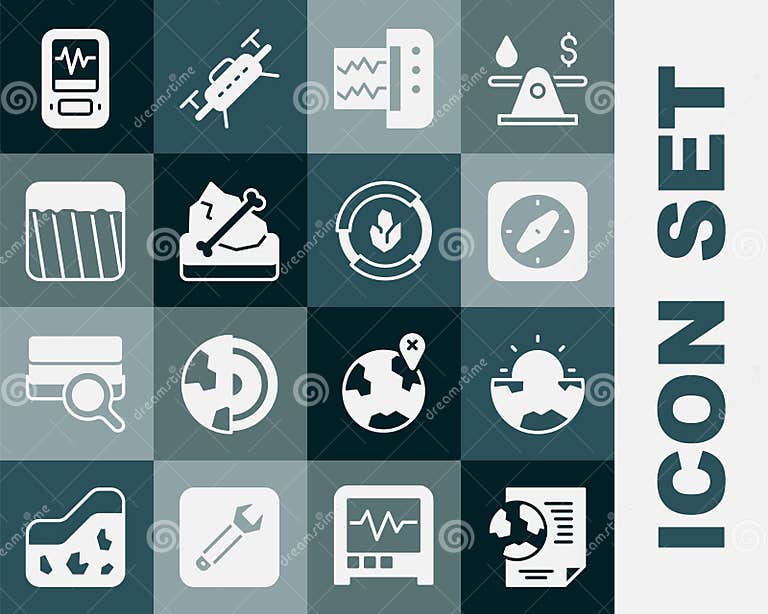 Set Earth Globe with Document, Core Structure Crust, Compass ...