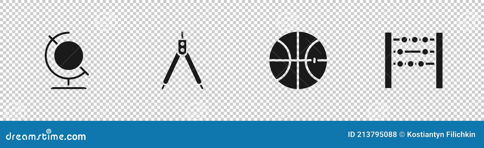 Set Earth Globe, Drawing Compass, Basketball Ball and Abacus Icon ...