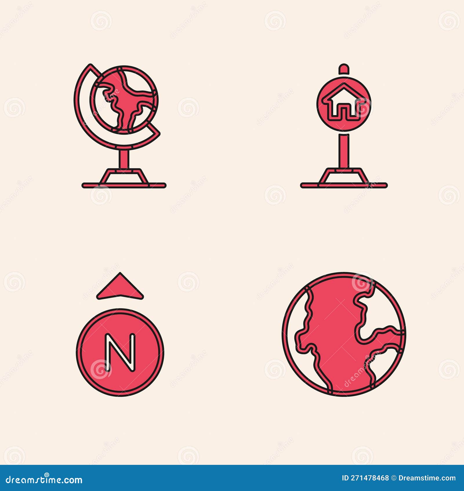 Set Earth Globe, , Hotel Sign for Traffic and Compass Icon. Vector ...