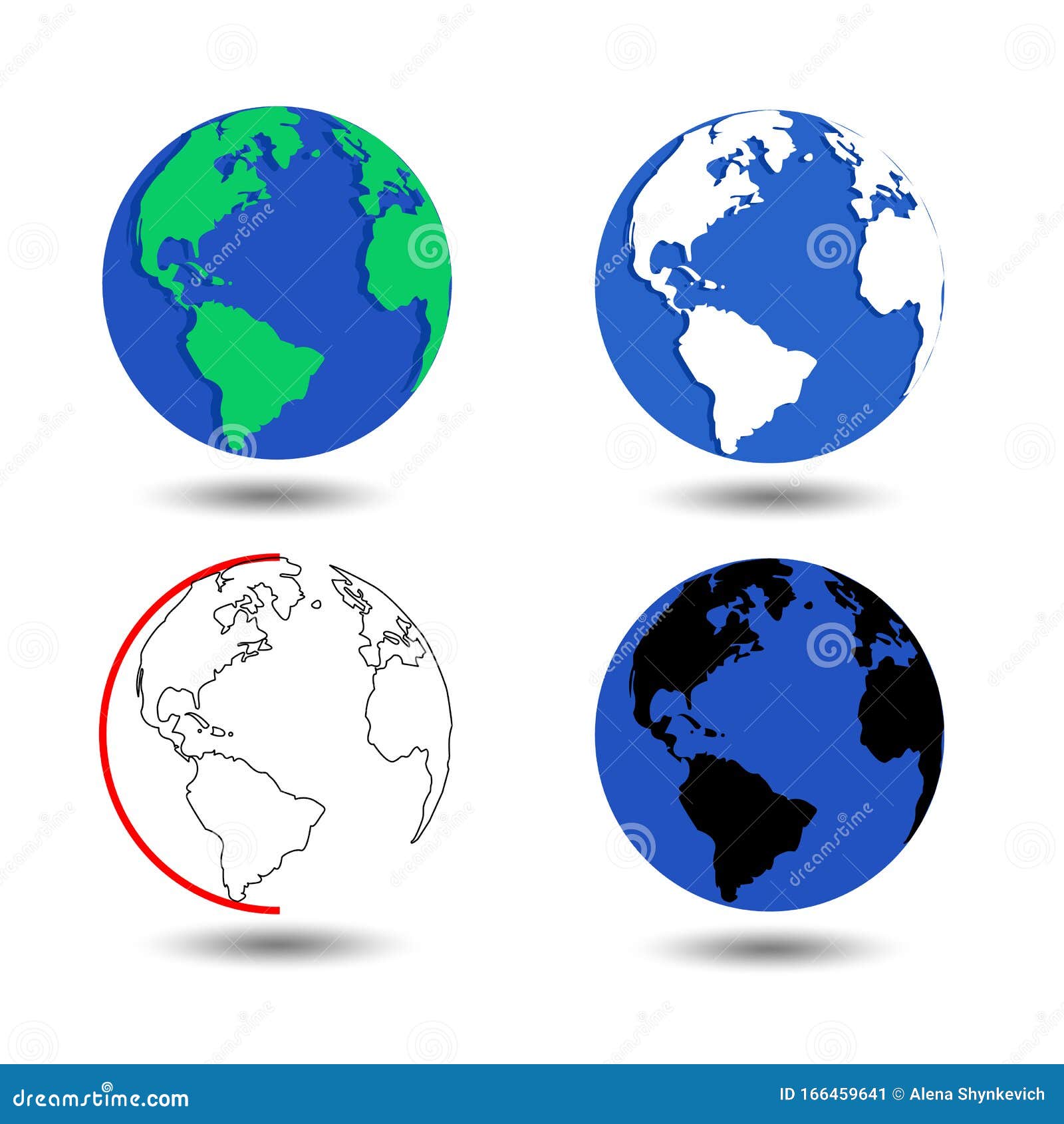 Set of Earth Globe Icons Isolated on Light Grey Background Stock ...