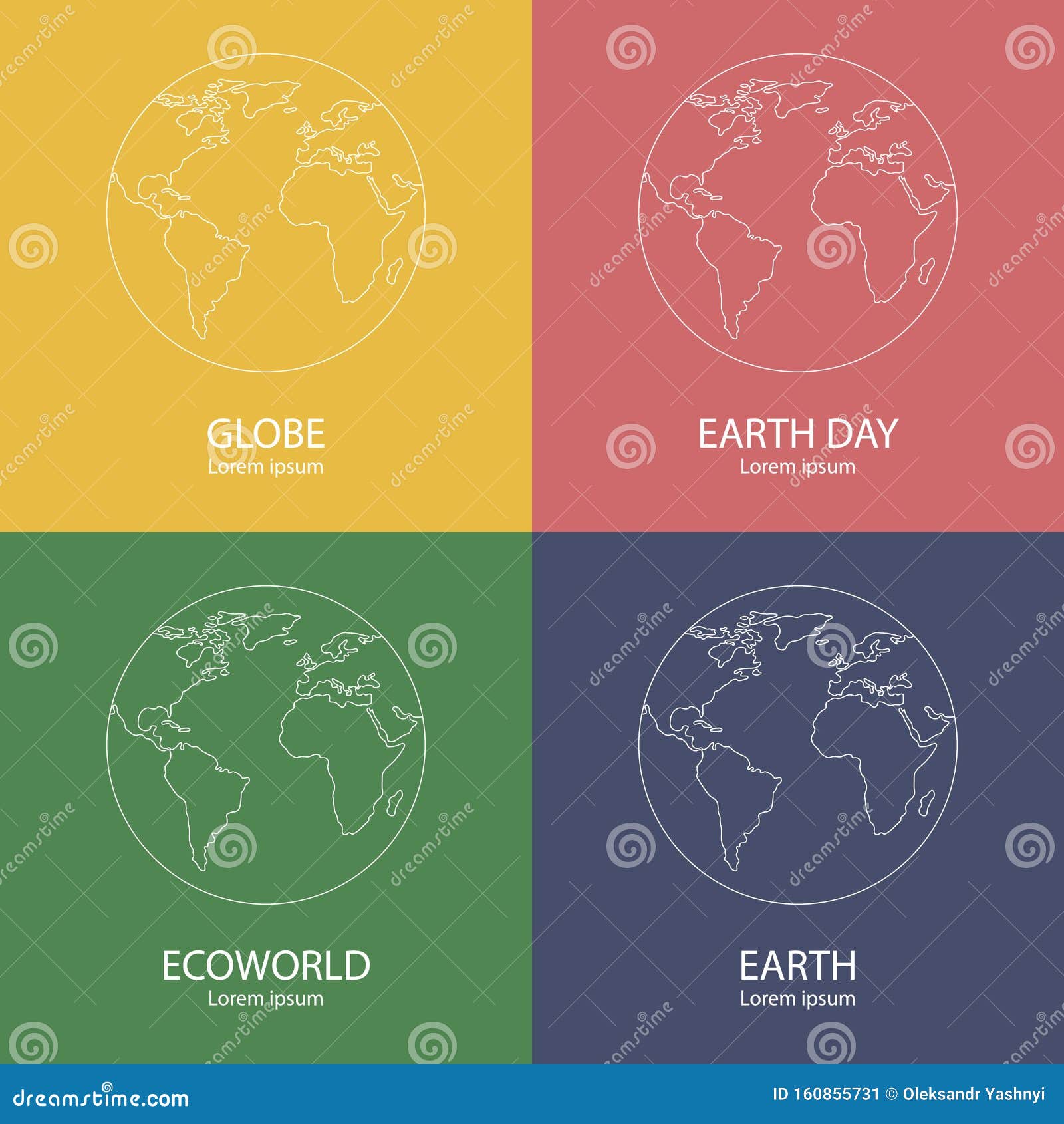 Set of Earth Globe Logo Template. World Map. Line Style Icon of Earth ...