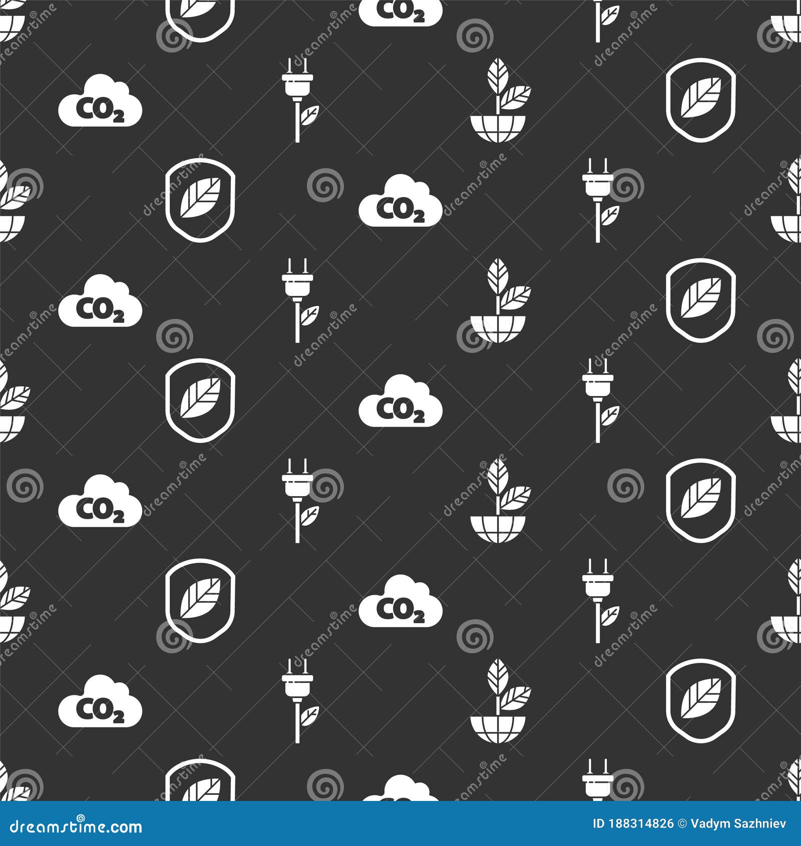 Set Earth Globe And Plant, Shield With Leaf, CO2 Emissions In Cloud And ...