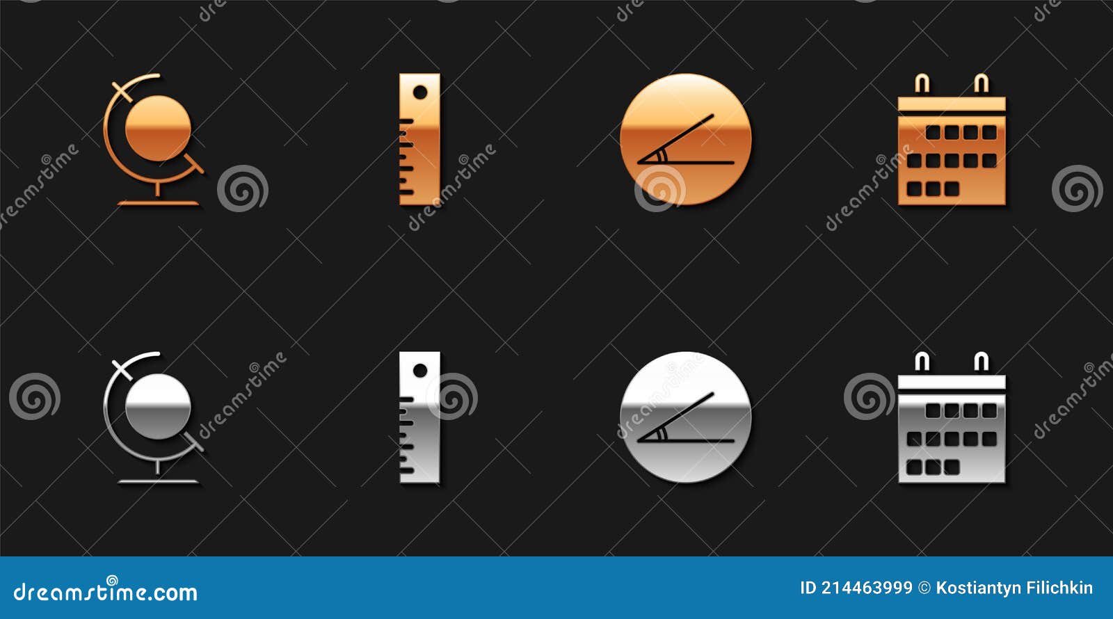 Set Earth Globe, Ruler, Acute Angle and Calendar Icon. Vector Stock ...