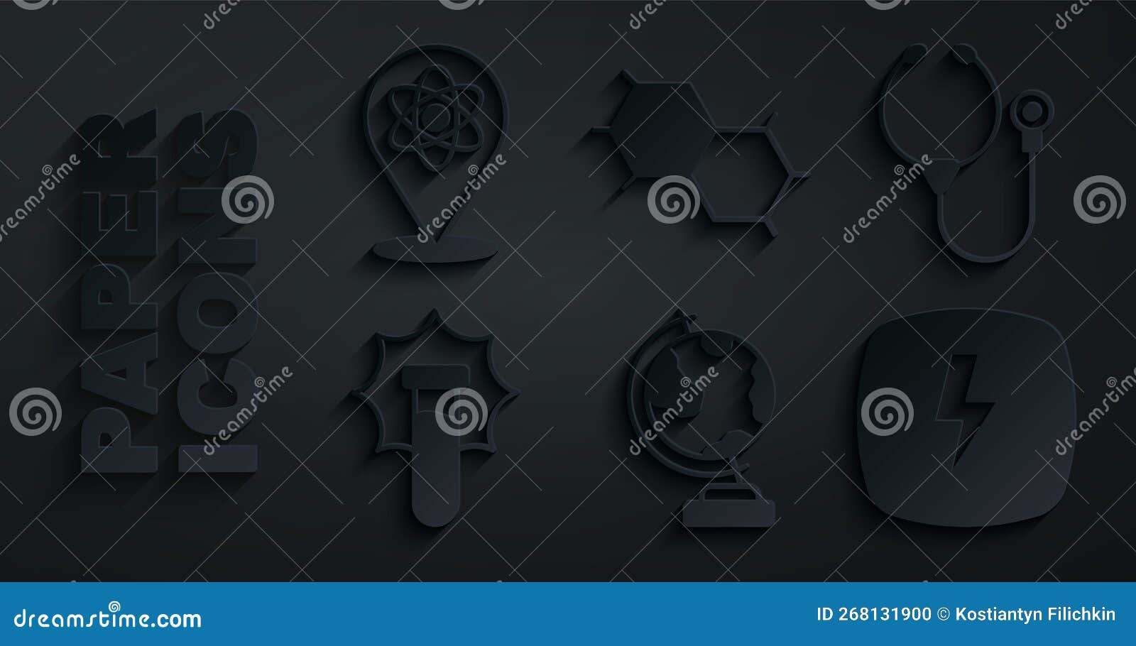 Set Earth Globe, Stethoscope, Explosion in the Flask, Lightning Bolt ... Set Earth Globe, Stethoscope, Explosion in the Flask, Lightning Bolt ...