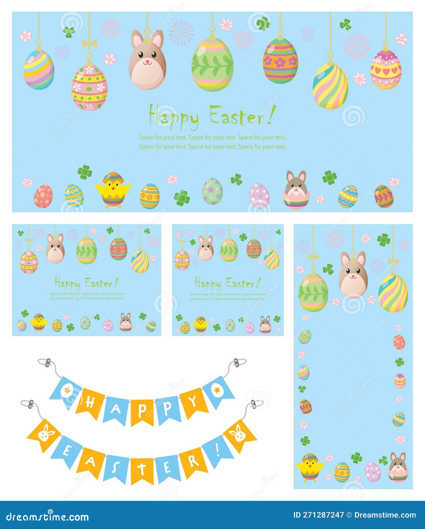 Set of Easter Banners with Cute Bunny and Eggs. Stock Vector ...