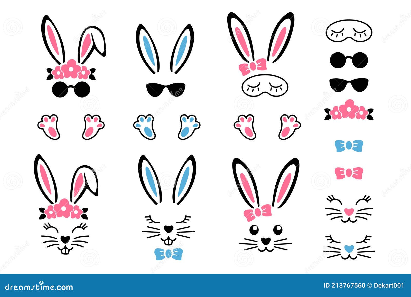 Set of Easter Bunny Color Collection Isolated on White Background ...