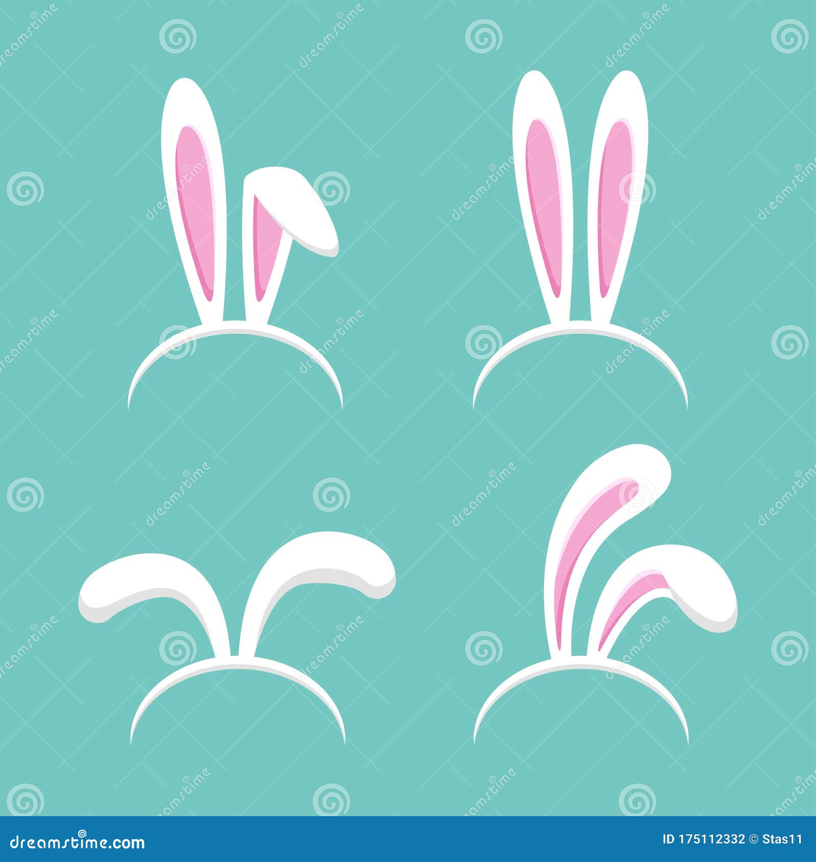 Set Of Easter Bunny Ears Mask In A Flat Design Stock Vector