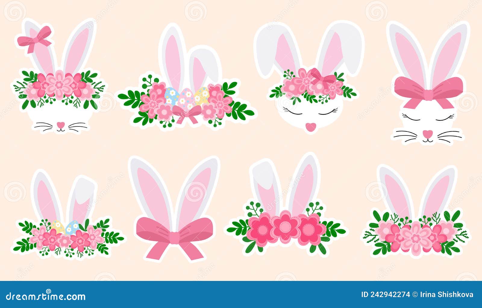 Set Easter Bunny Stickers Printable Ilustración del Vector ...