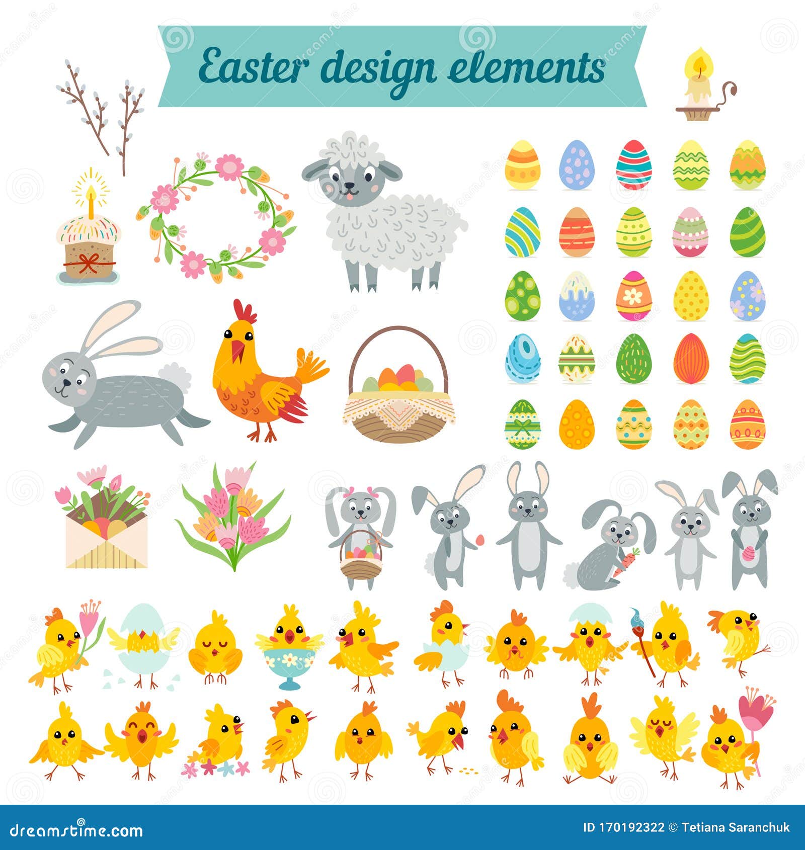 Set of Easter Cartoon Characters and Design Elements Stock Vector ...