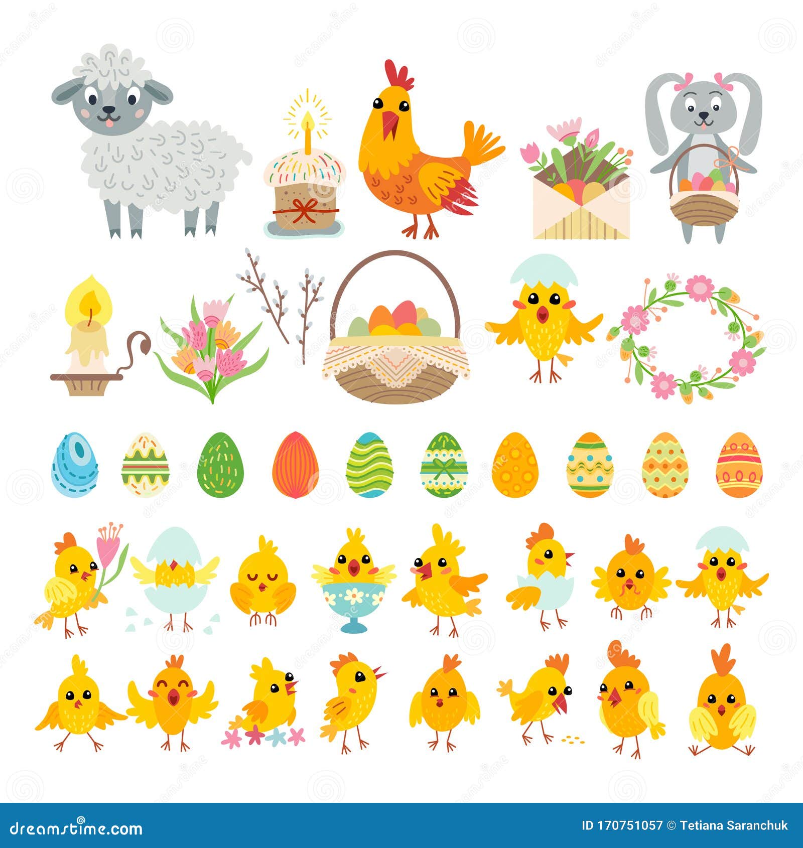 Set of Easter Cartoon Characters and Design Elements Stock Vector ...