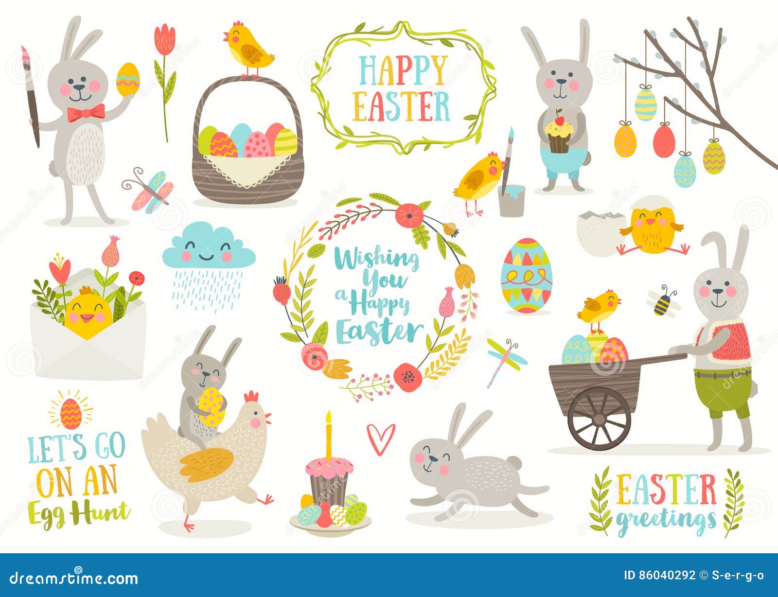 Easter Cartoon Chicken Line Art Set Royalty-Free Stock Image ...