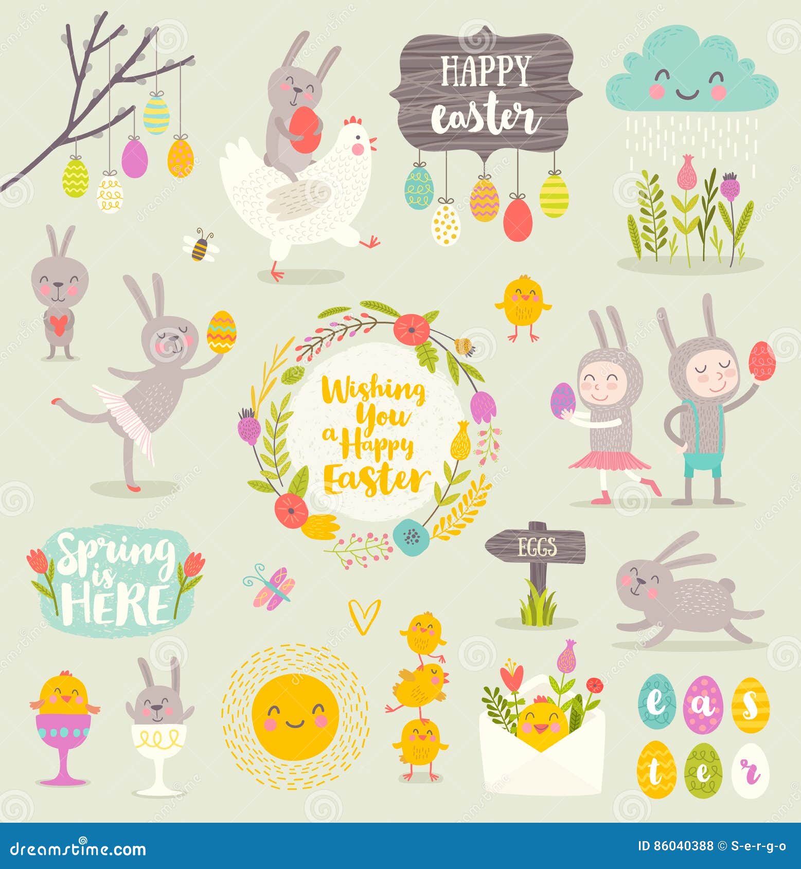 Set of Easter Cartoon Characters and Design Elements Stock Vector ...
