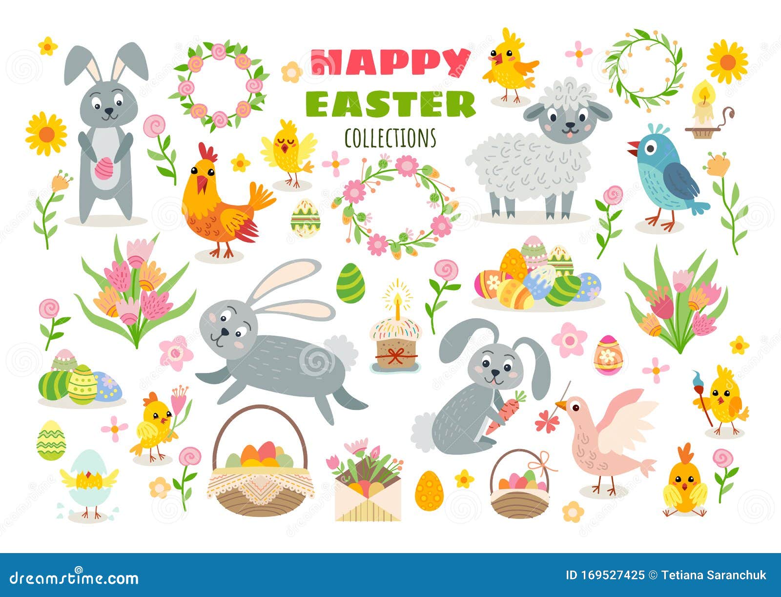 Set of Easter Cartoon Characters and Design Elements Stock Vector ...