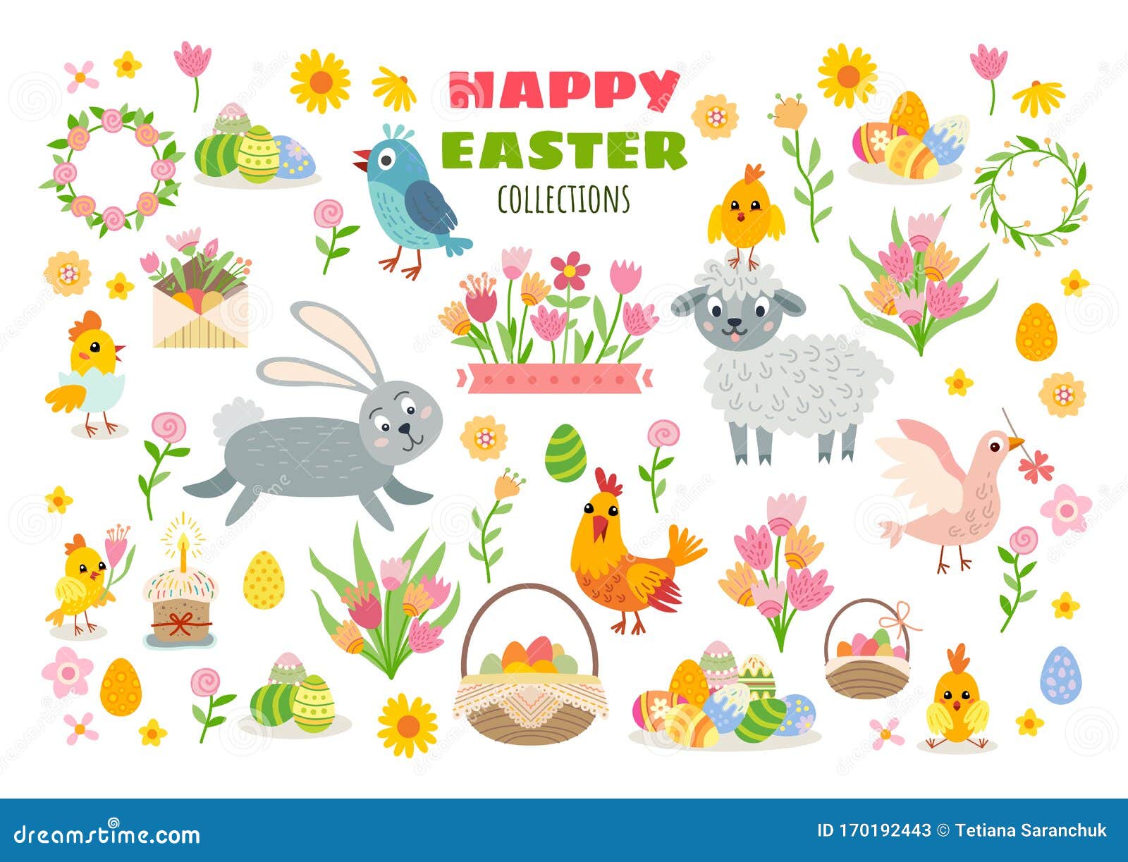 Set of Easter Cartoon Characters and Design Elements Stock Vector ...