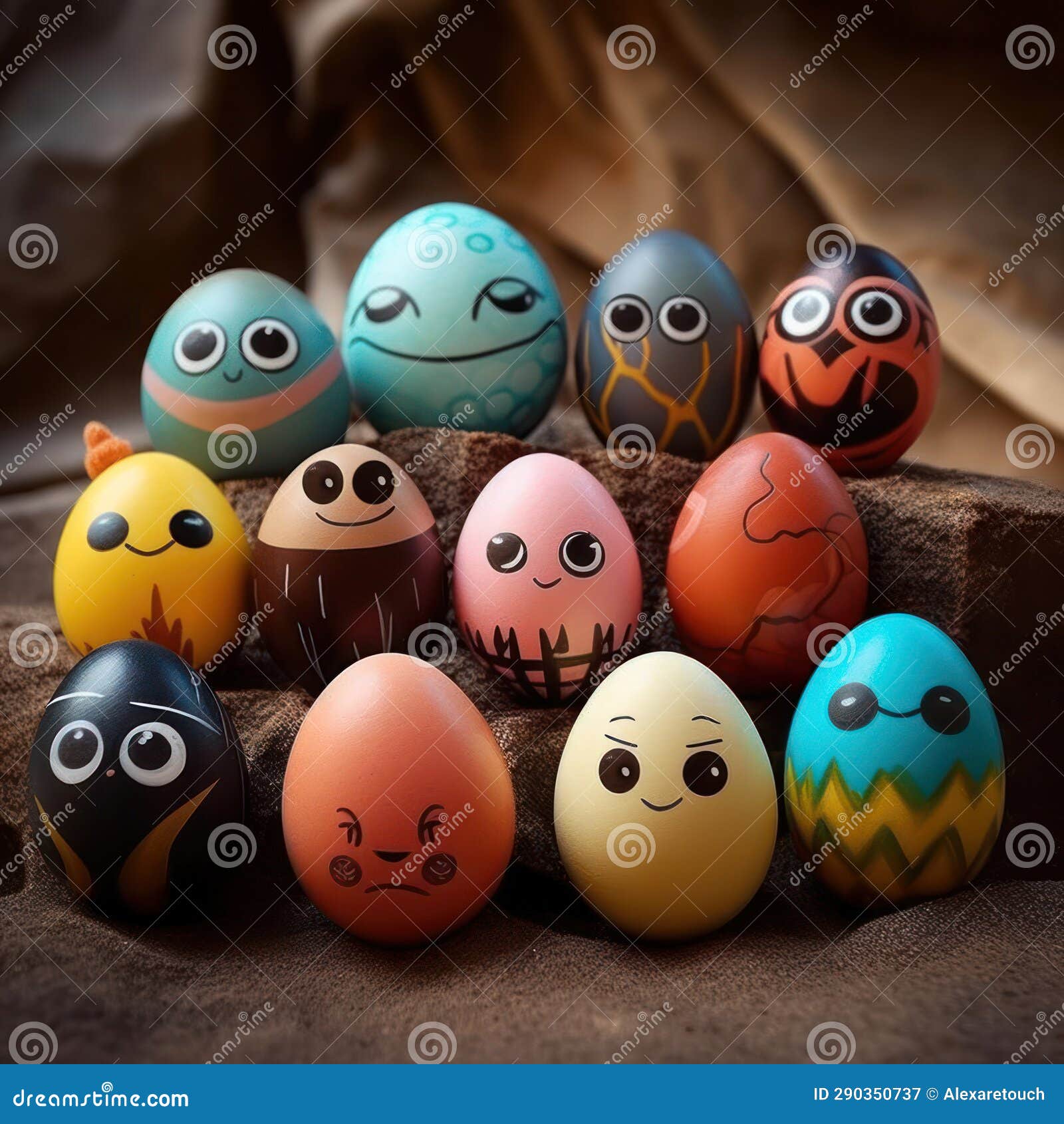 Set of Easter Eggs Cartoon Characters with Fictional Character Faces Stock Image - Image of ...