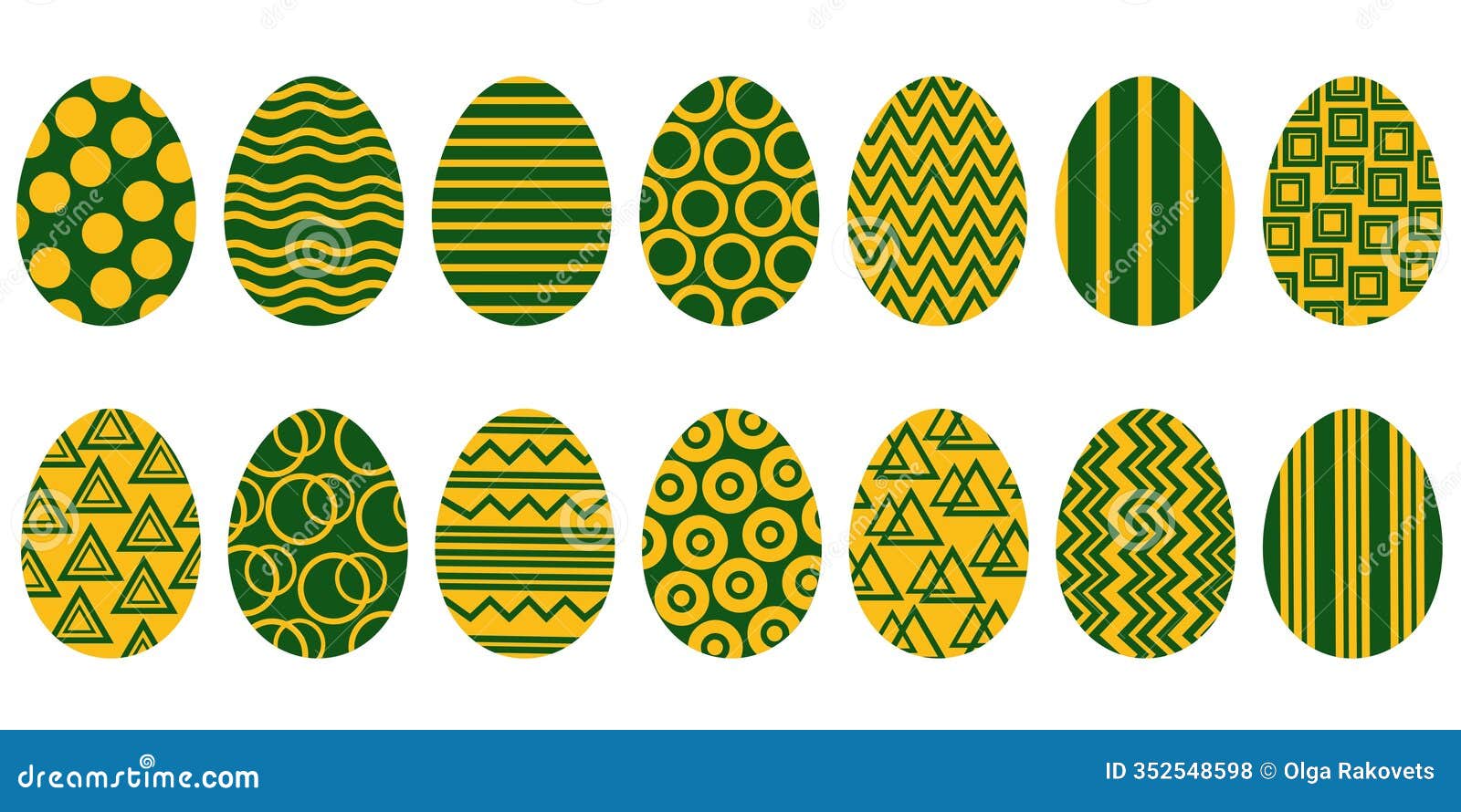Set of Easter Eggs with Simple Horizontal Patterns, Traditional Holiday ...