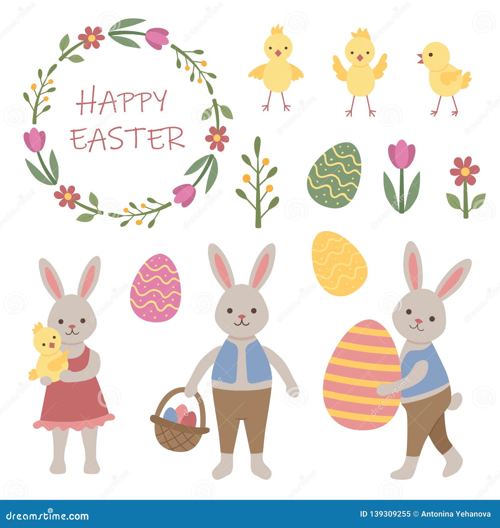 Set of Easter elements stock vector. Illustration of chick - 139309255