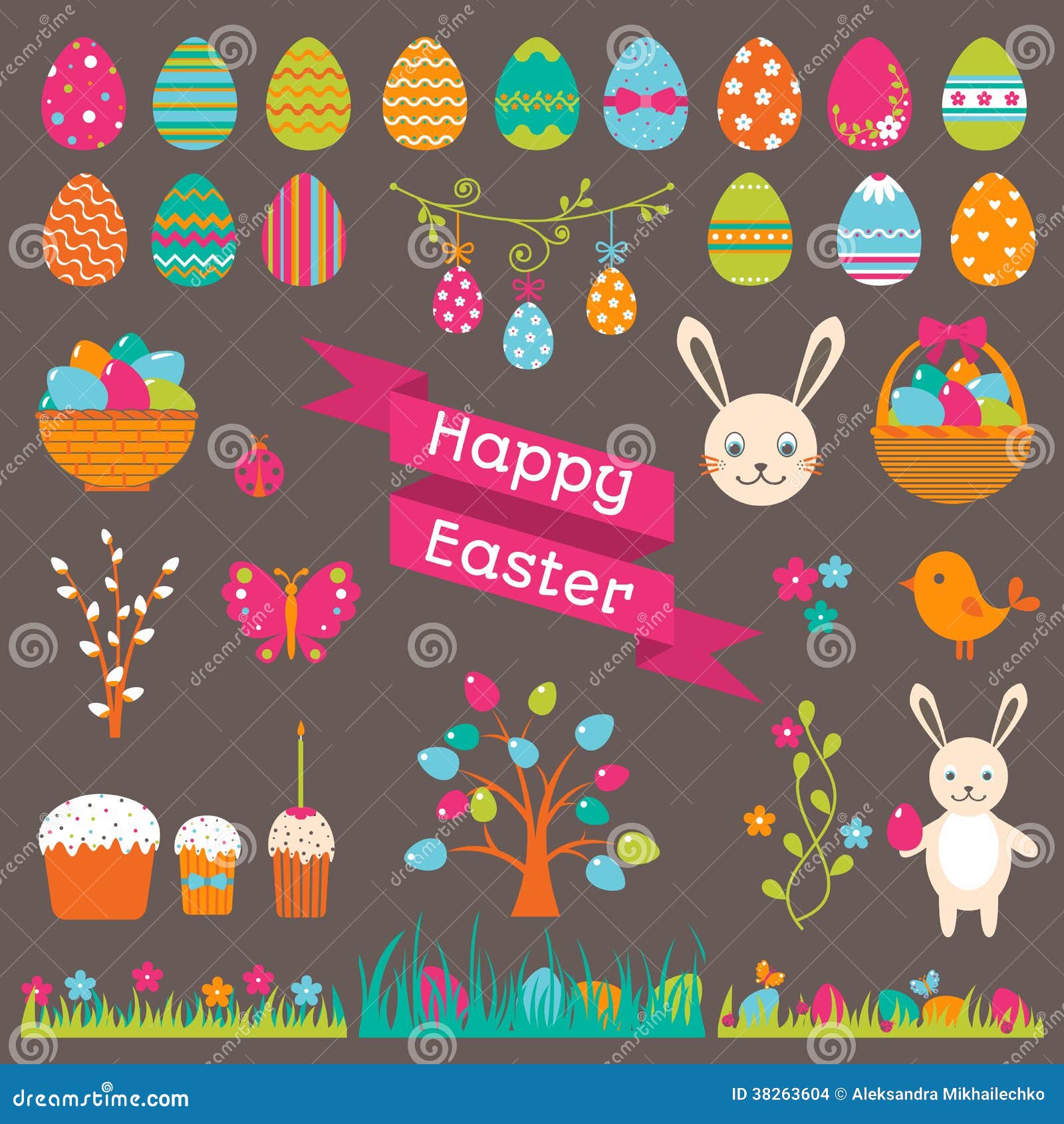 Set of Easter Flat Elements Stock Vector - Illustration of decorative, decor: 38263604