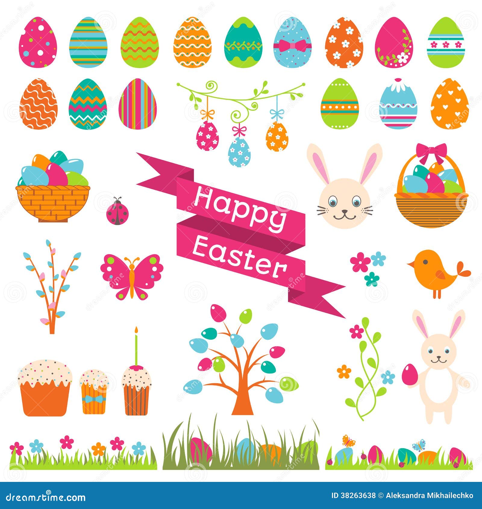 Set of Easter Flat Elements. Stock Vector - Illustration of isolated ...