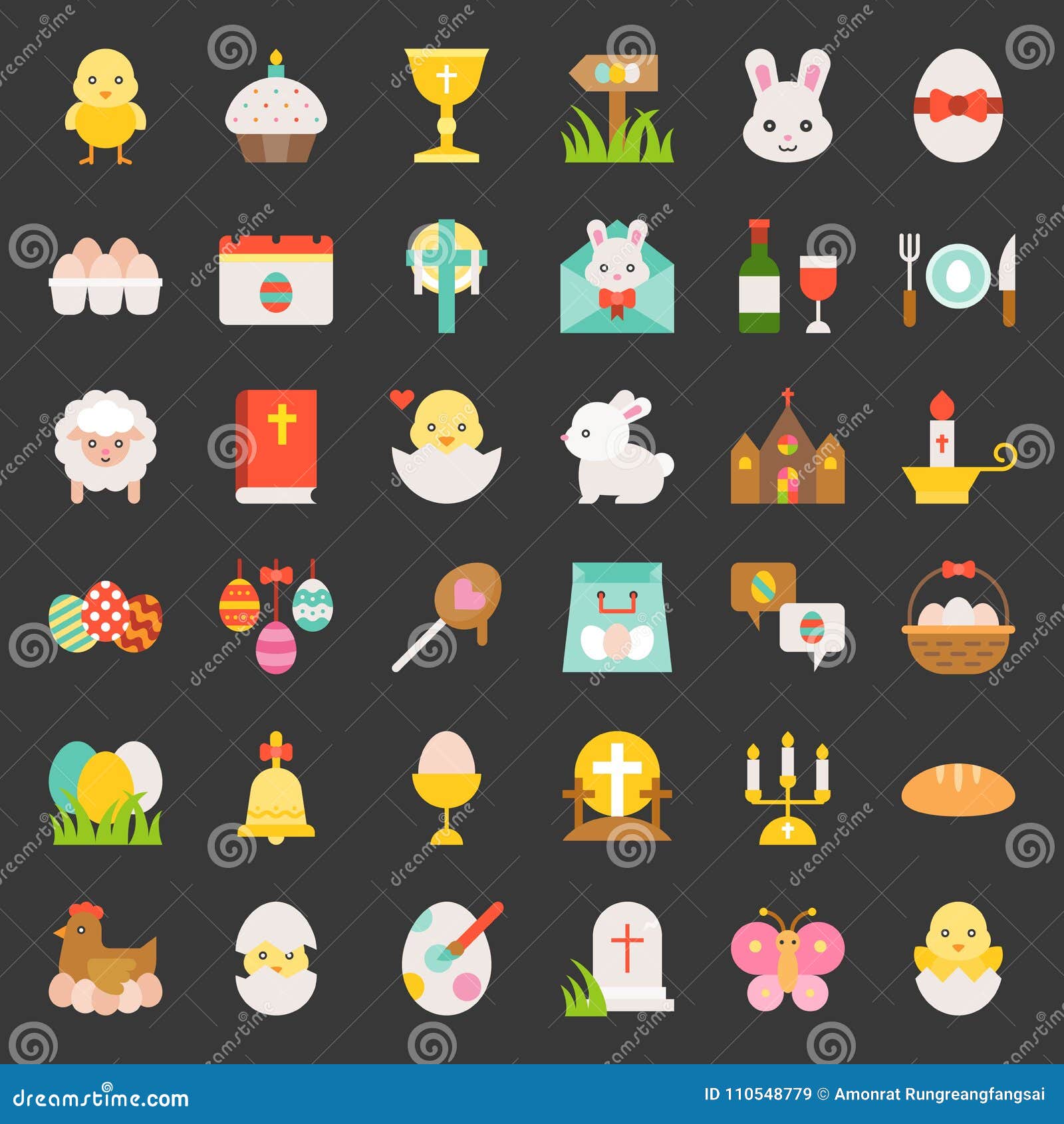 Set of easter, flat icon stock vector. Illustration of christian ...