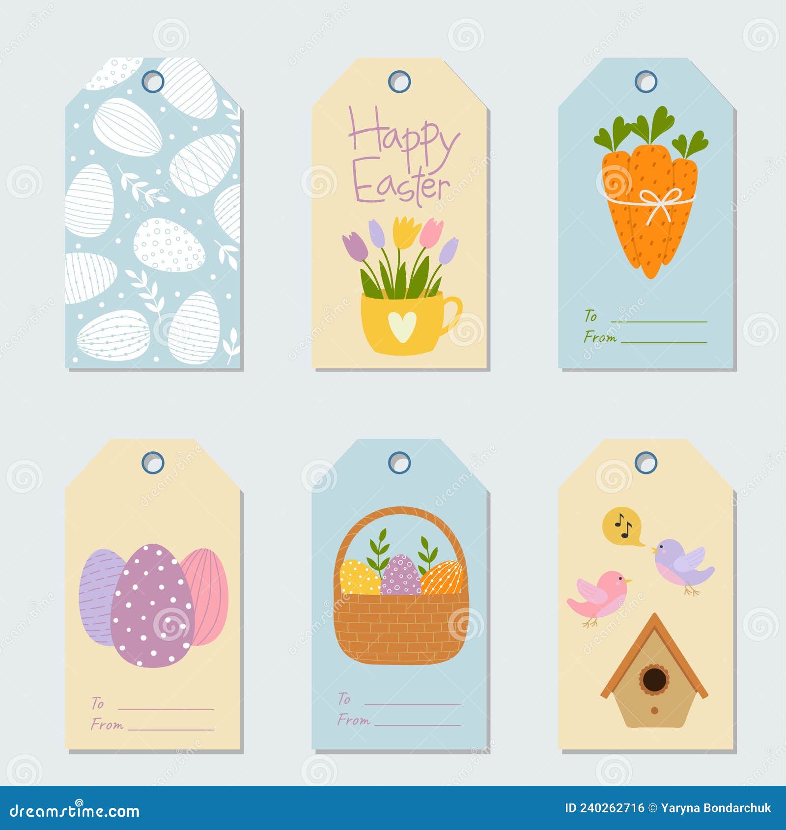 Set of Easter Gift Tags and Labels with Cute Cartoon Characters and ...