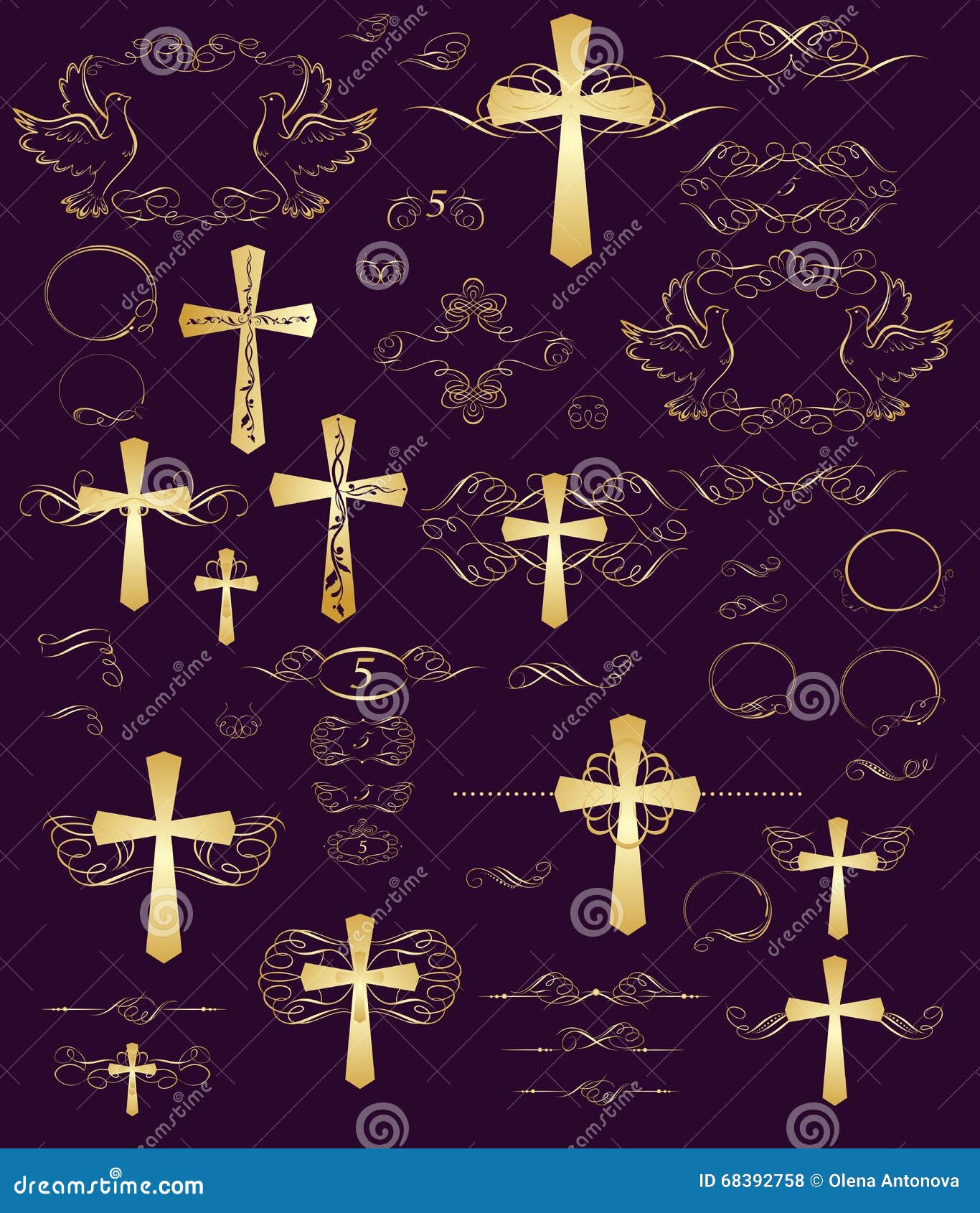 Set of Easter Golden Vintage Design with Crosses Stock Vector ...