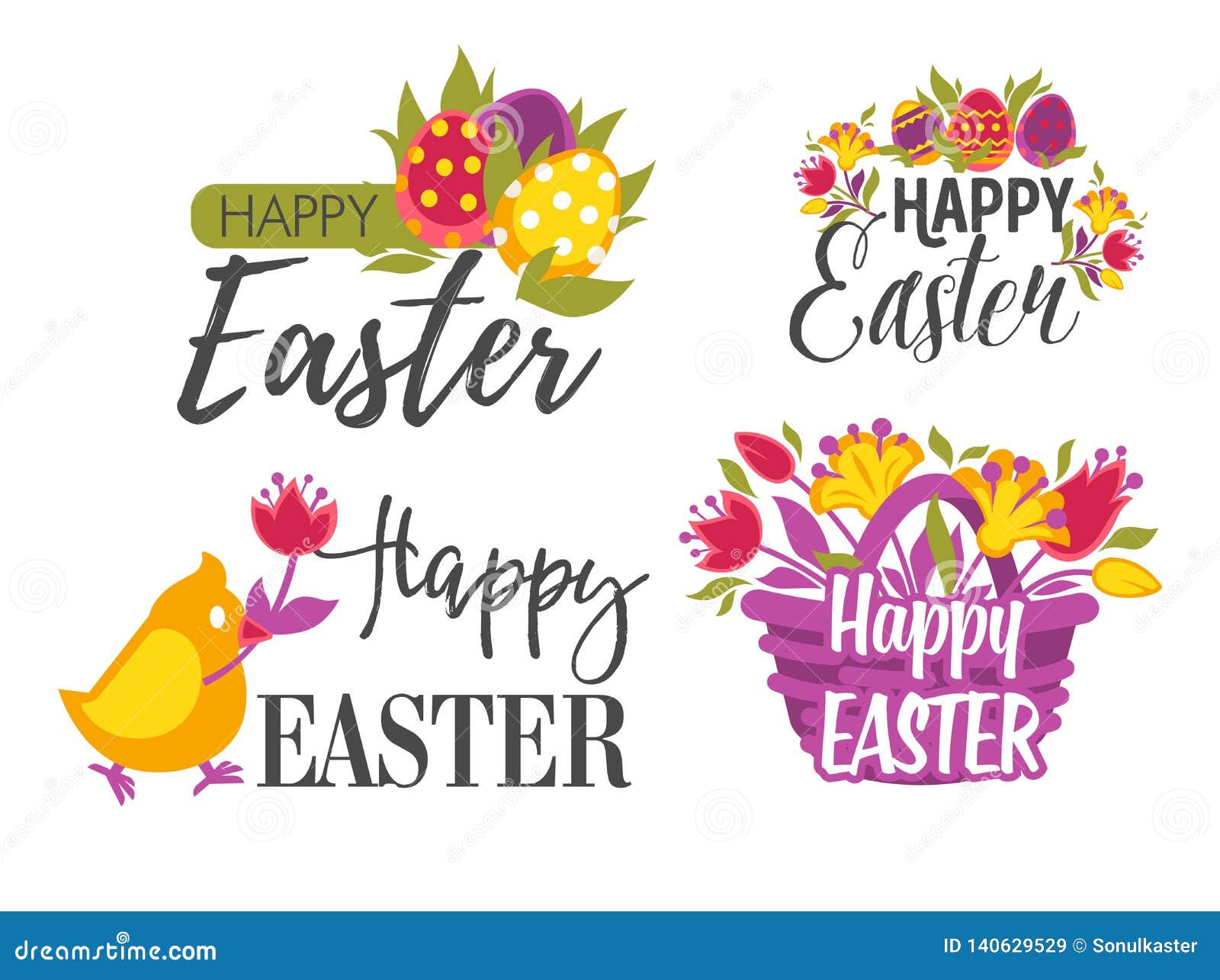 Set of Easter Greeting Logos or Labels with Eggs Stock Vector ...