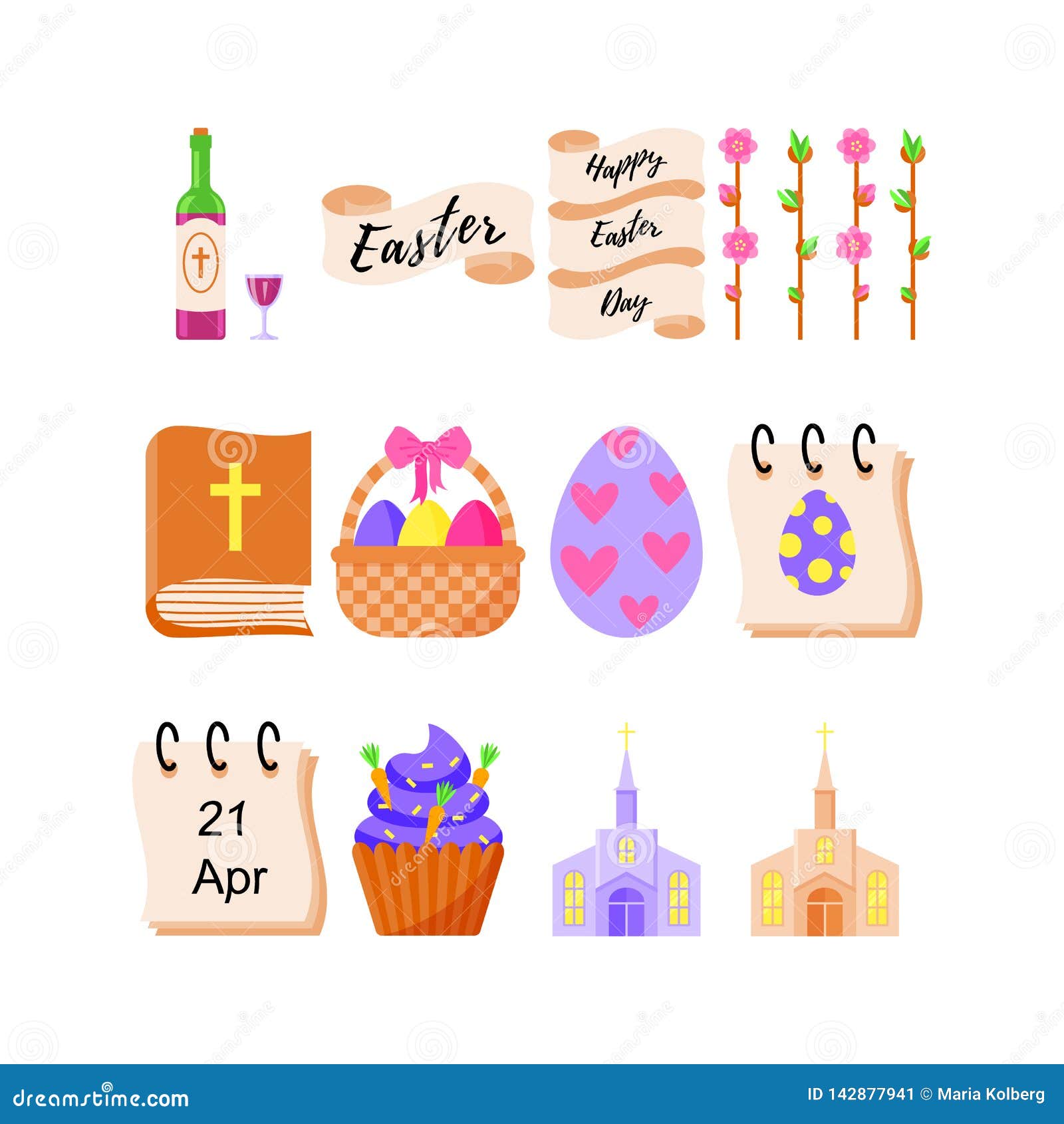 Set of Easter Icons for the Holiday of Easter. Vector Illustration ...