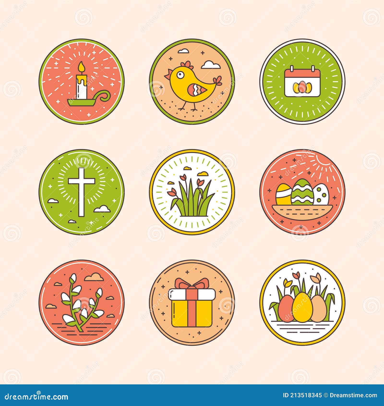Set of Easter Icons in Linear Style, Cute Symbols of Christian ...