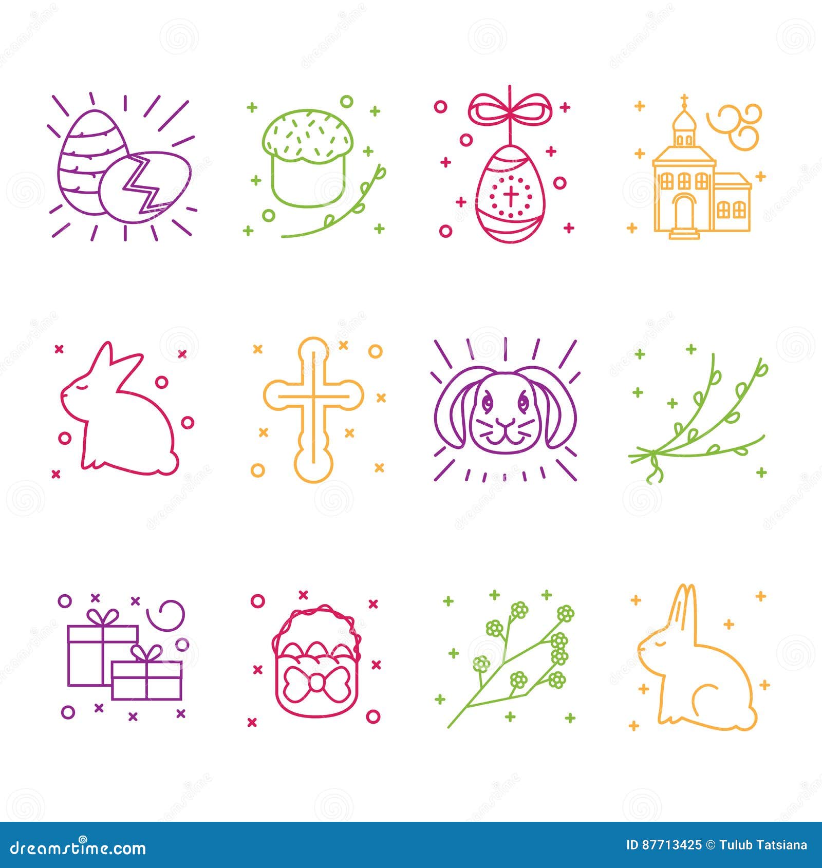 Set of Easter Icons in the Outline Style. Stock Vector - Illustration ...