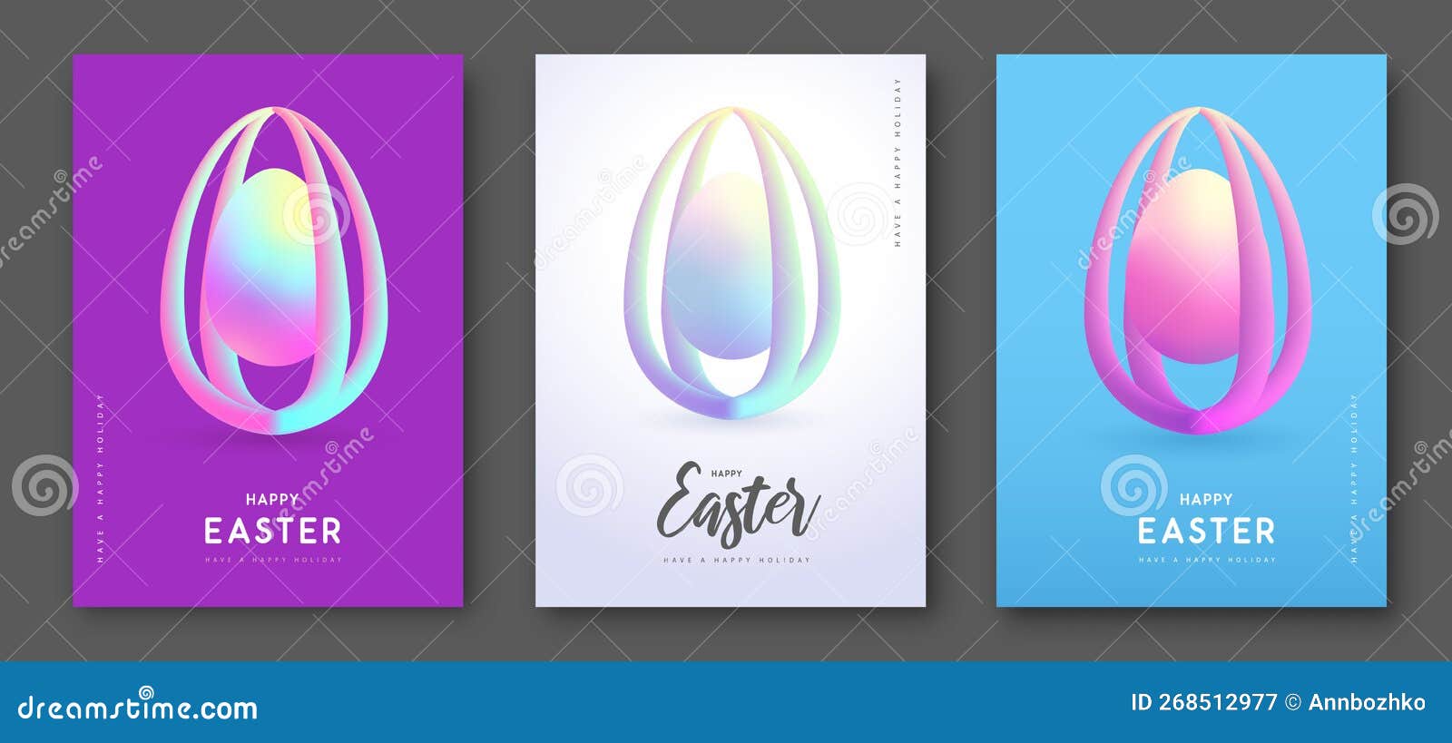 Set of Easter Modern Covers with Flow Gradient 3D Easter Eggs. Set of ...