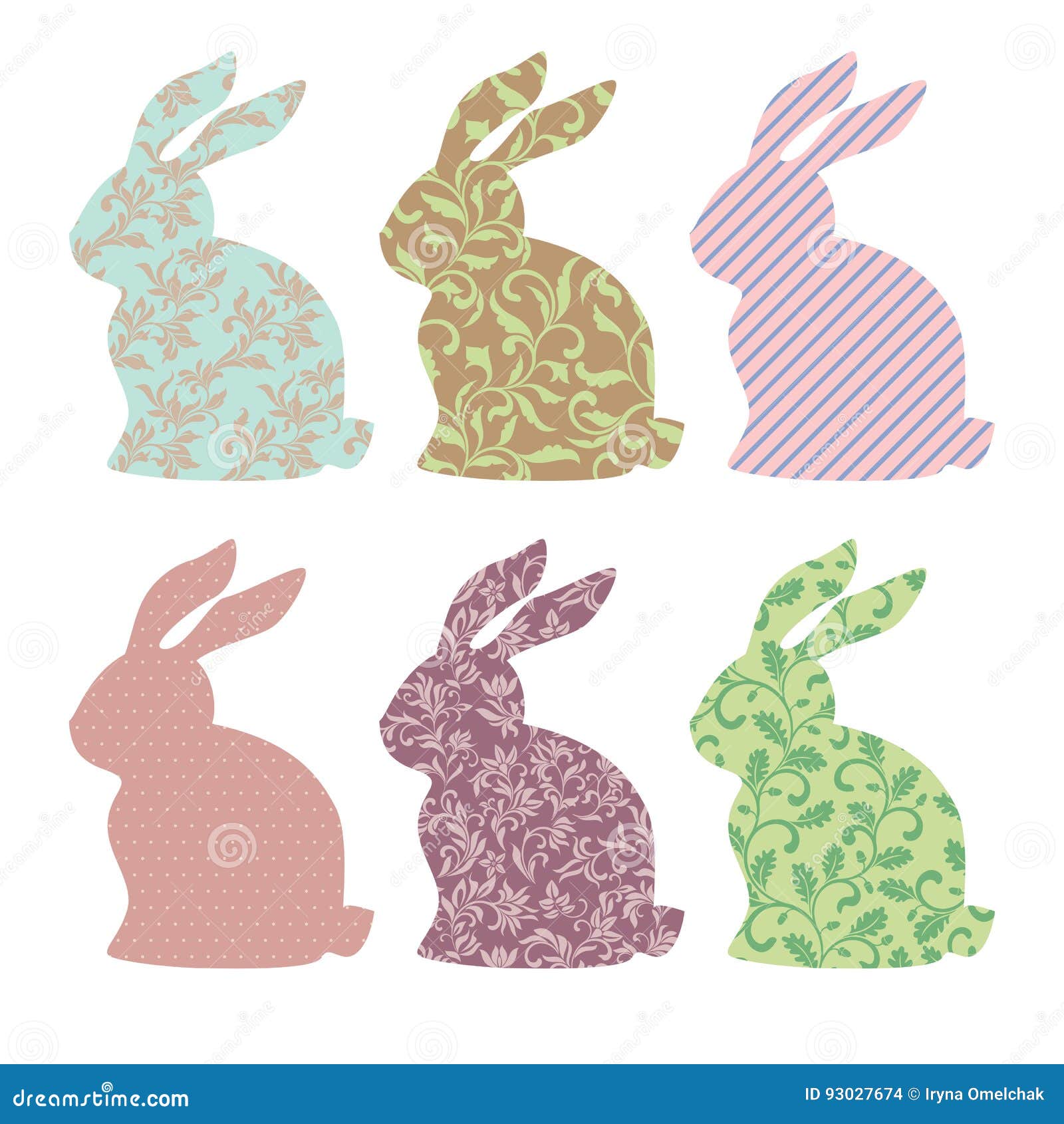 Set of Easter Rabbits with Different Pattern Isolated on a White Stock ...