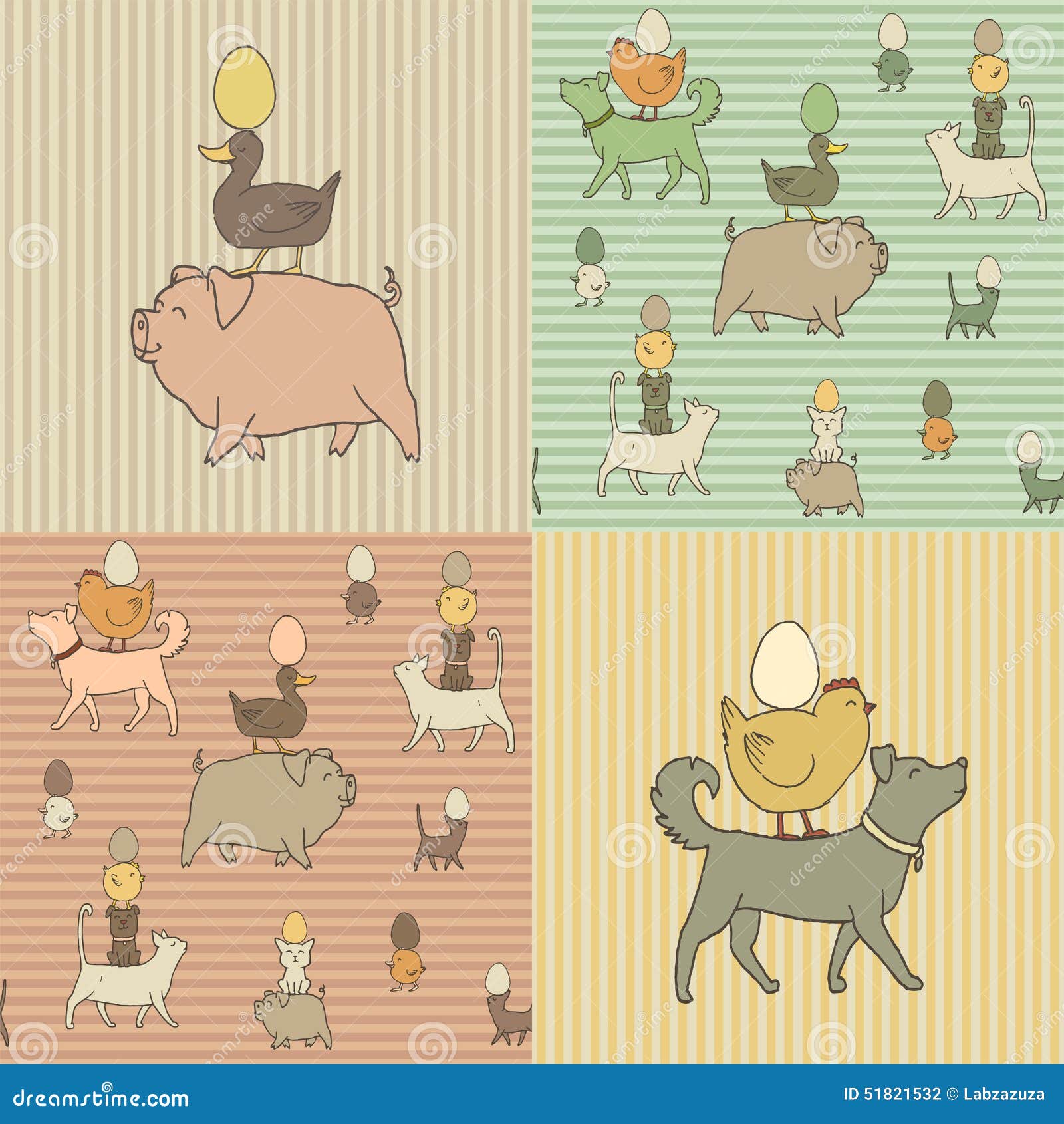 Set of 4 Easter Seamless Texture with Farm Animals Stock Vector ...