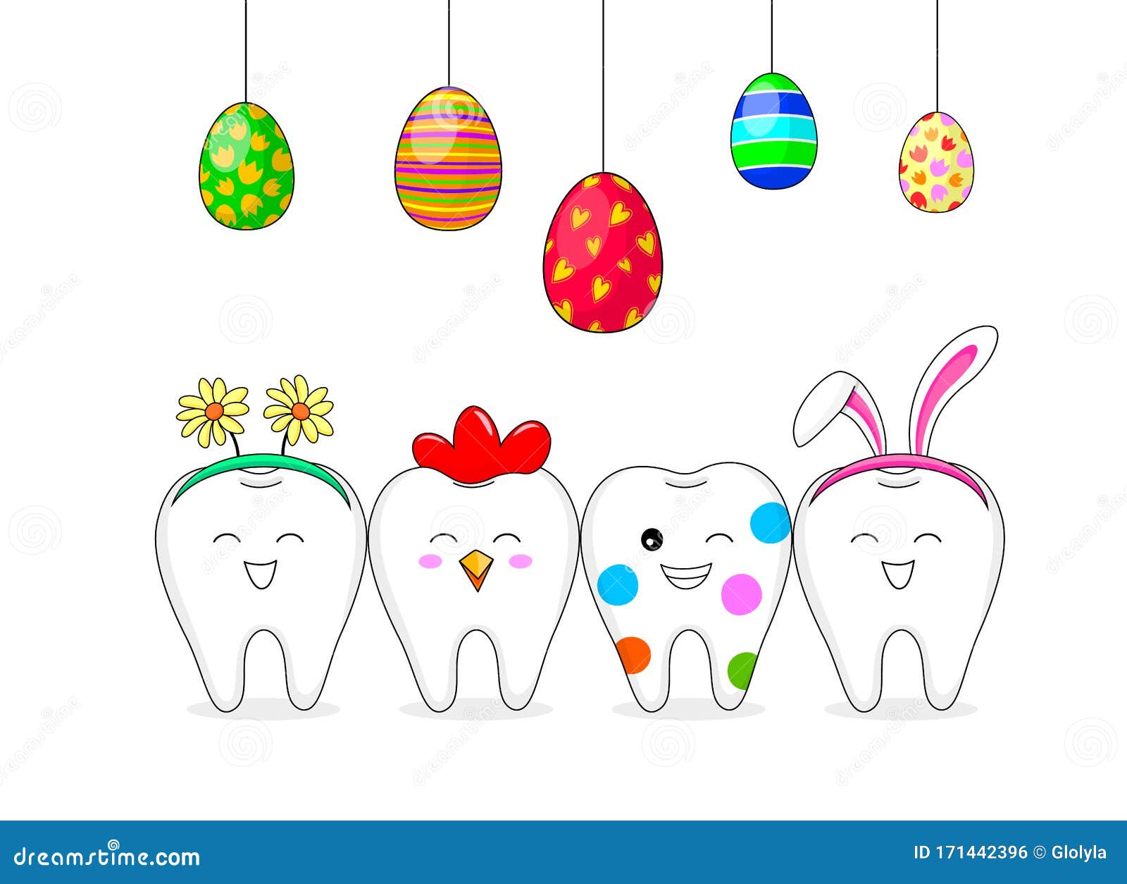 Set of Easter Tooth Character Design with Easter Eggs. Stock Vector ...