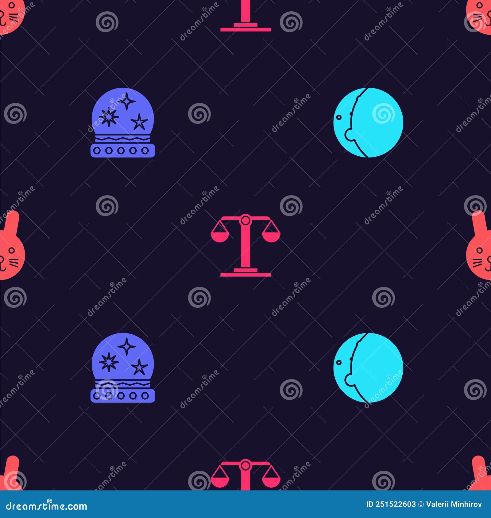 Set Eclipse of the Sun, Magic Ball, Libra Zodiac and Rabbit on Seamless ...