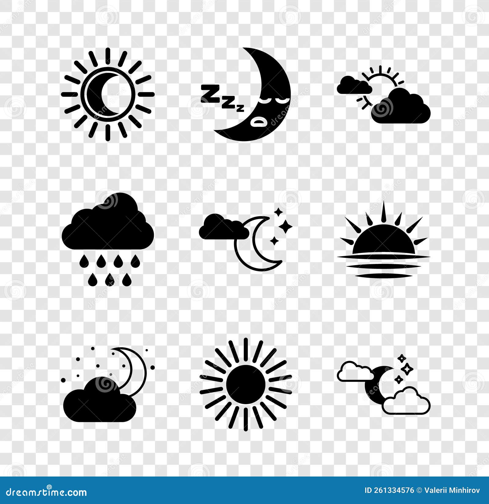 Set Eclipse of the Sun, Moon Icon, Sun and Cloud Weather, Cloud with ...