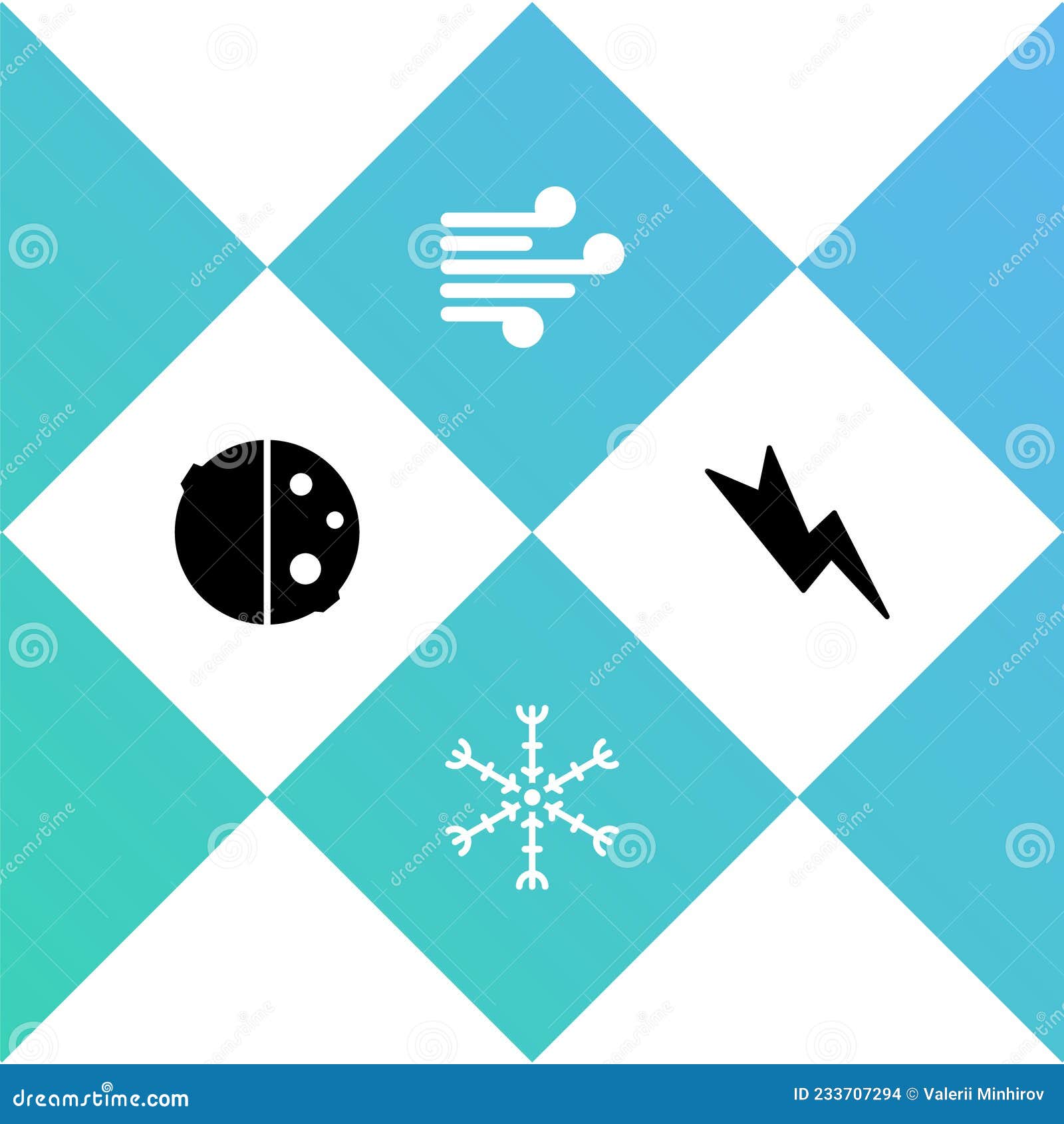 Set Eclipse of the Sun, Snowflake, Wind and Lightning Bolt Icon. Vector ...