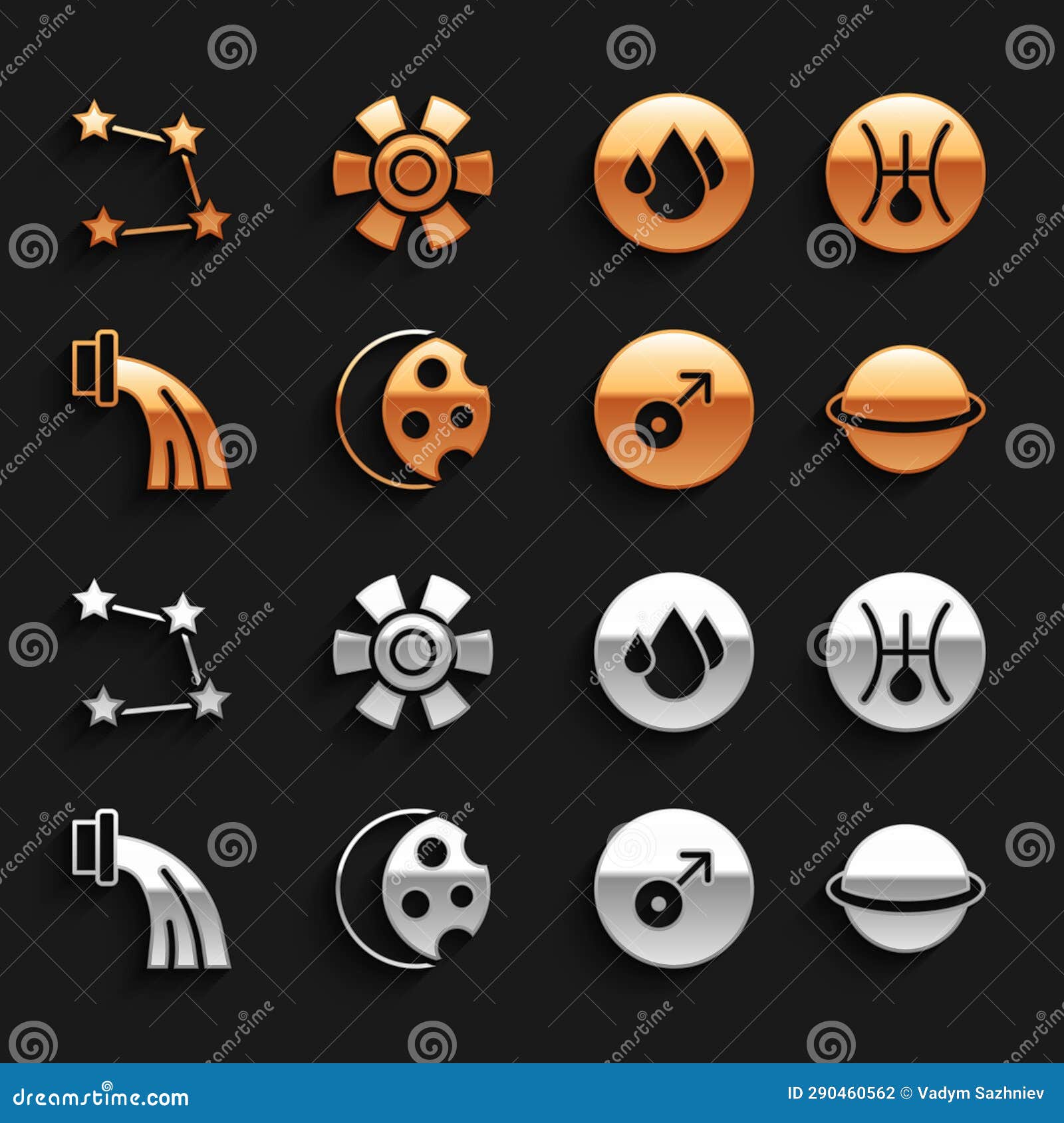 Set Eclipse of the Sun, Symbol Uranus, Planet Saturn, Mars Symbol ...