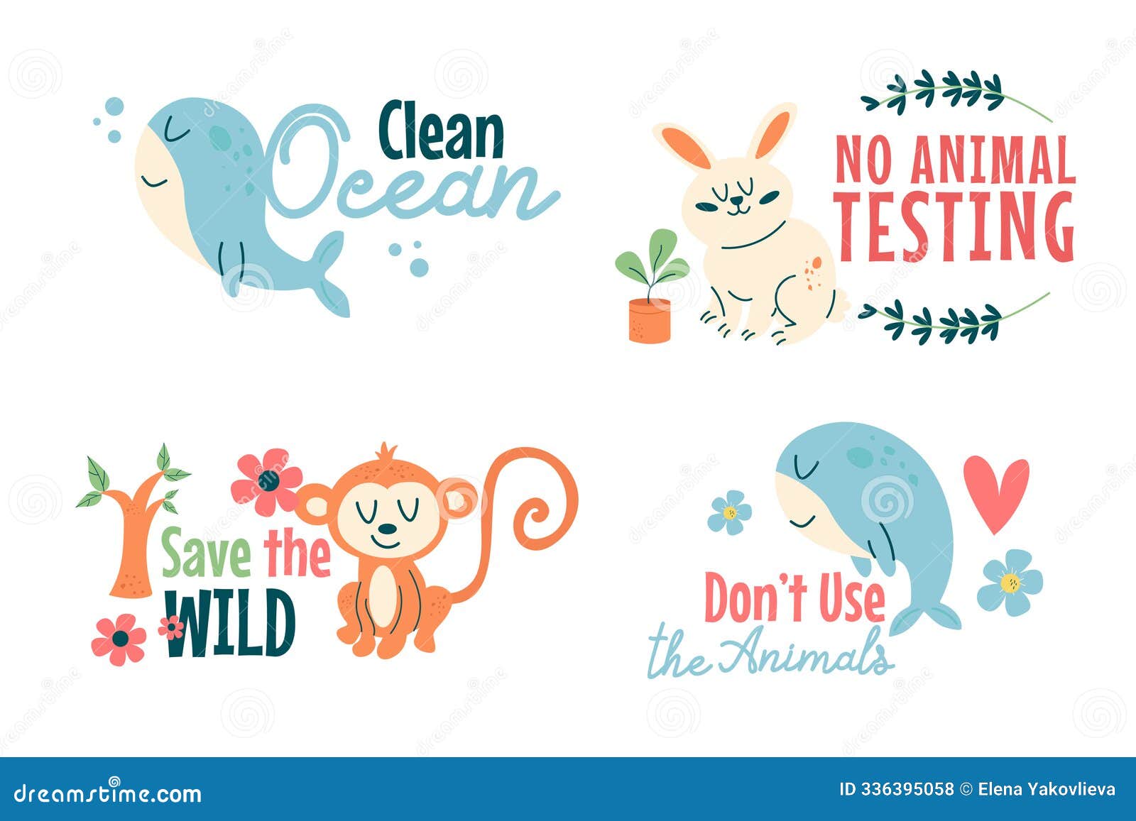 Set of Eco Animal Characters with Eco Lettering Stock Illustration ...