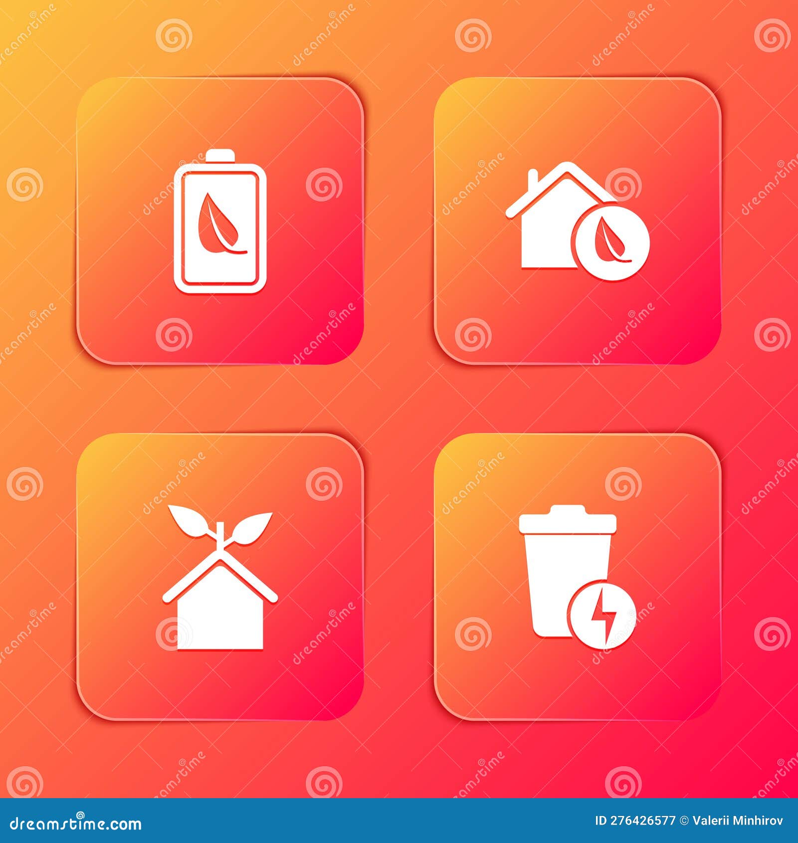 Set Eco Nature Leaf and Battery, Friendly House, and Lightning with ...