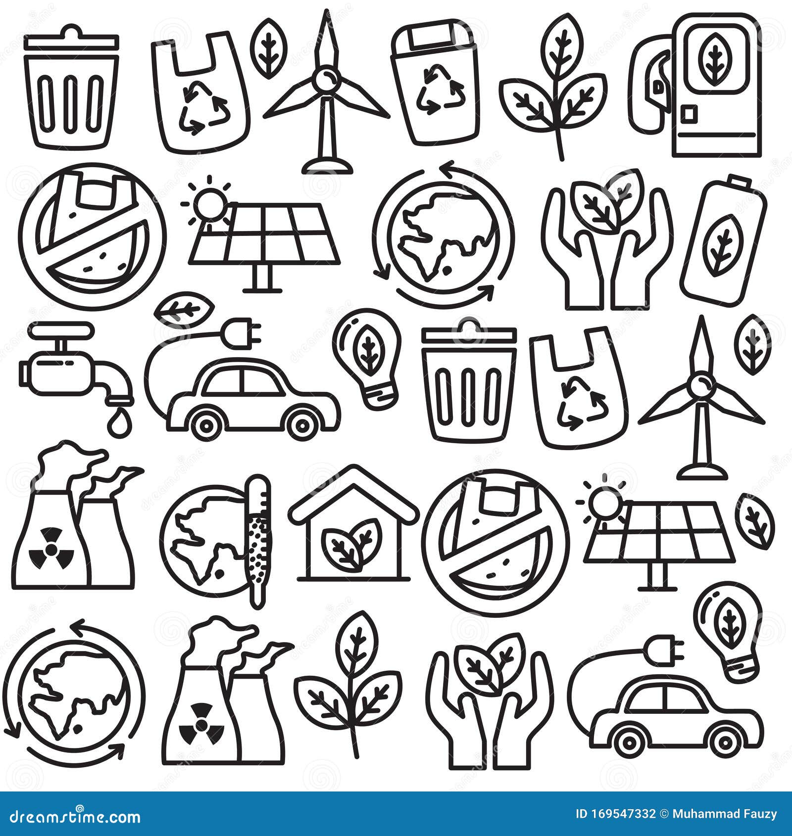 Set of Ecology Doodle Elements with Cute Design Stock Vector ...