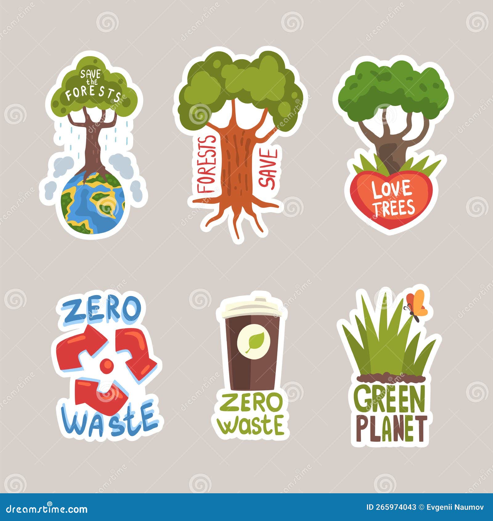 Set of Ecology Stickers. Save Planet, Forest, Zero Waste Cartoon Vector ...