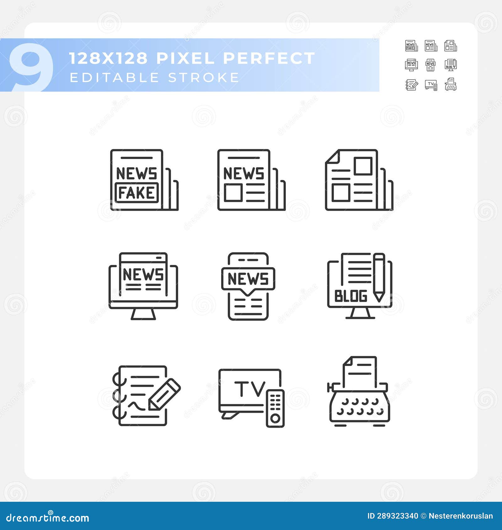 Set of Editable Pixel Perfect Black Journalism Icons Stock Illustration ...