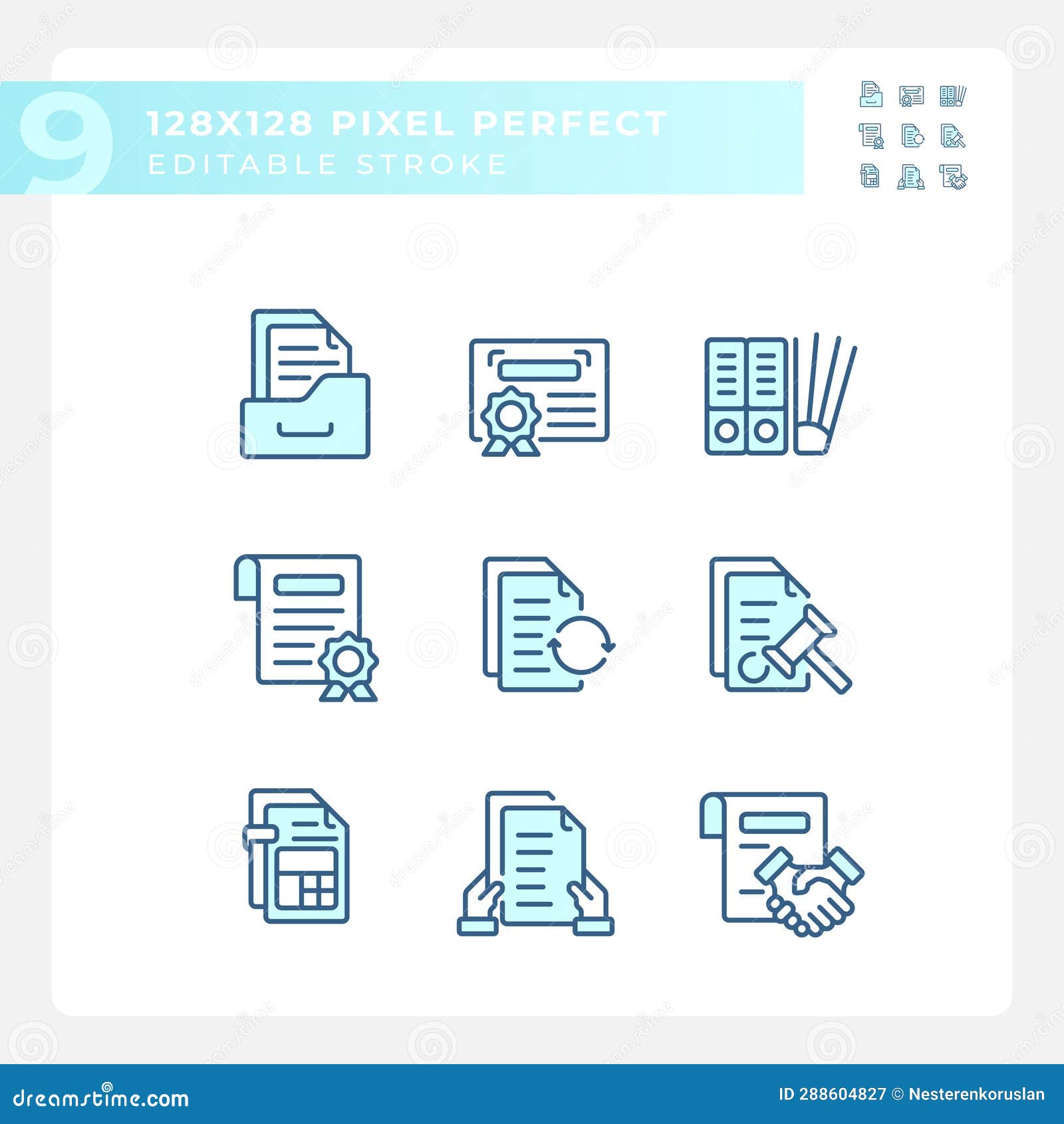 Set of Editable Pixel Perfect Blue Document Icons Stock Vector ...