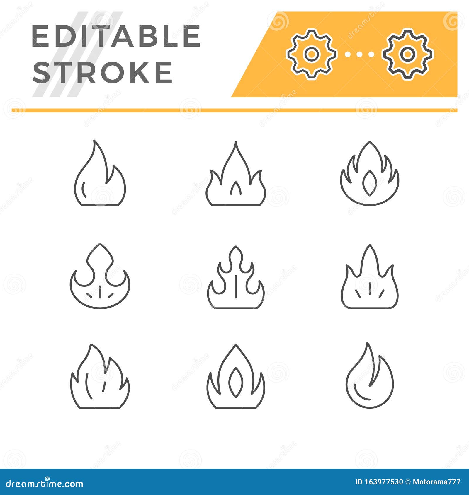 Set Editable Stroke Line Icons of Fire Stock Vector - Illustration of ...