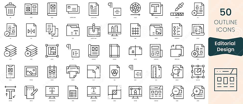 Set of Editorial Design Icons. Thin Linear Style Icons Pack Stock ...