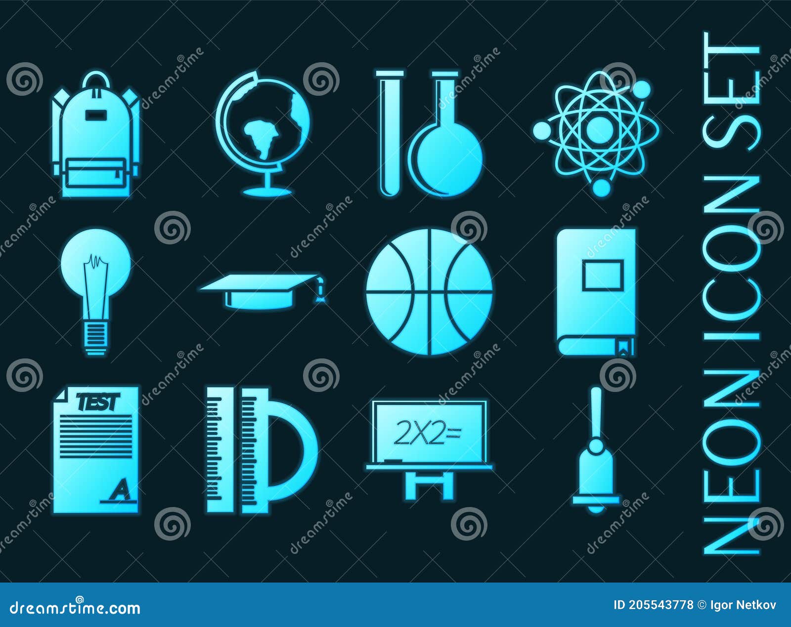 Set of Education Blue Glowing Neon Icons. Stock Vector - Illustration ...